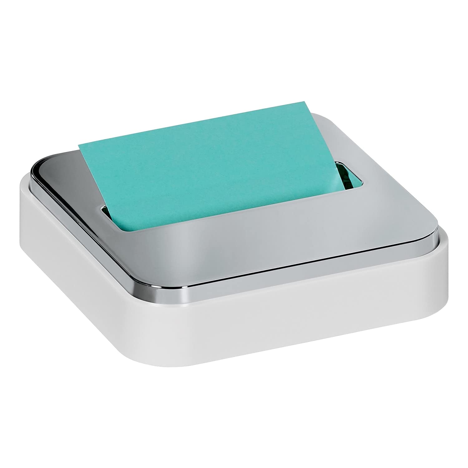 Post-it Dispenser Sticky Dispenser, 3x3 in, White & Silver, Easy One Handed Dispensing (STL-330-W)