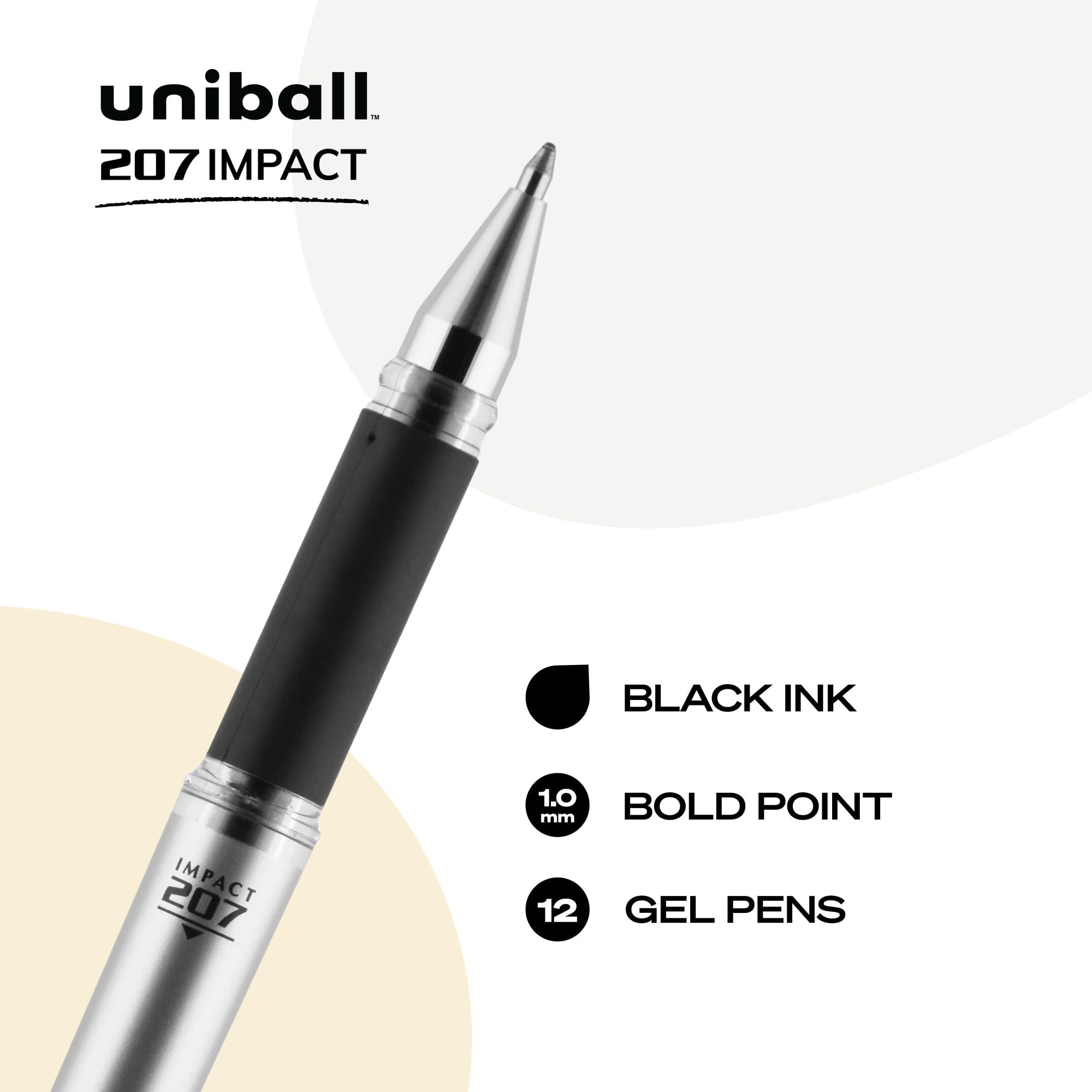 uni-ball 207 Impact Gel Pens Bold Point, 1.0mm, Black, 12 Pack