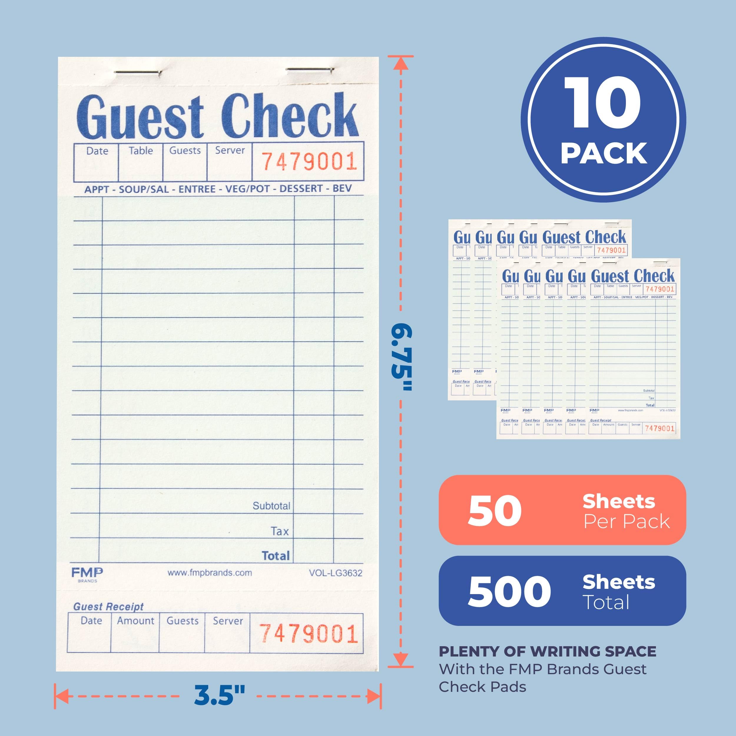 Server Note Pads [10 Books] - Guest Checks Notepad for Waiter Waitress Servers, Commercial Check Pads with Guest Receipt for Restaurants Food Order, 50 Sheets/Pad