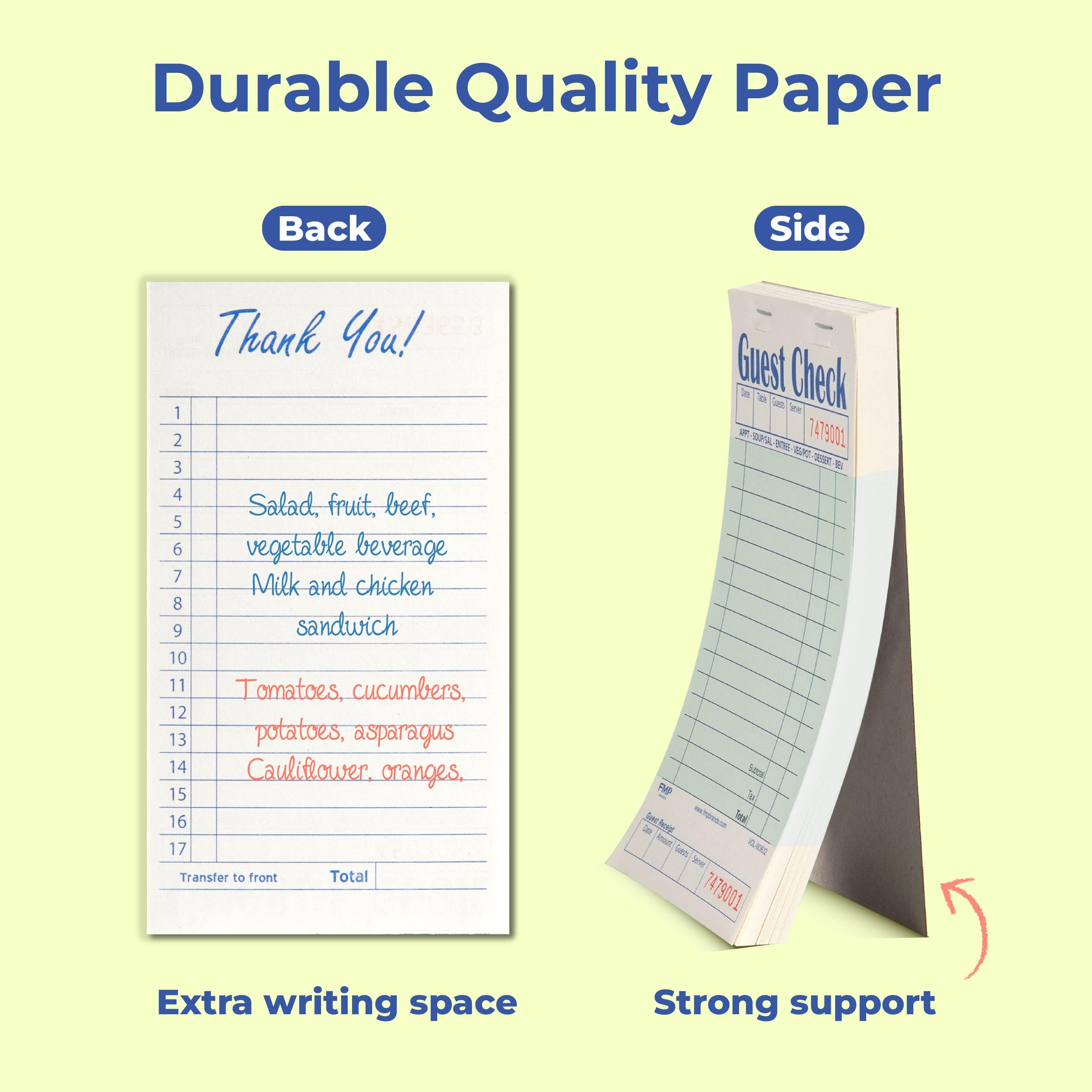 Server Note Pads [10 Books] - Guest Checks Notepad for Waiter Waitress Servers, Commercial Check Pads with Guest Receipt for Restaurants Food Order, 50 Sheets/Pad
