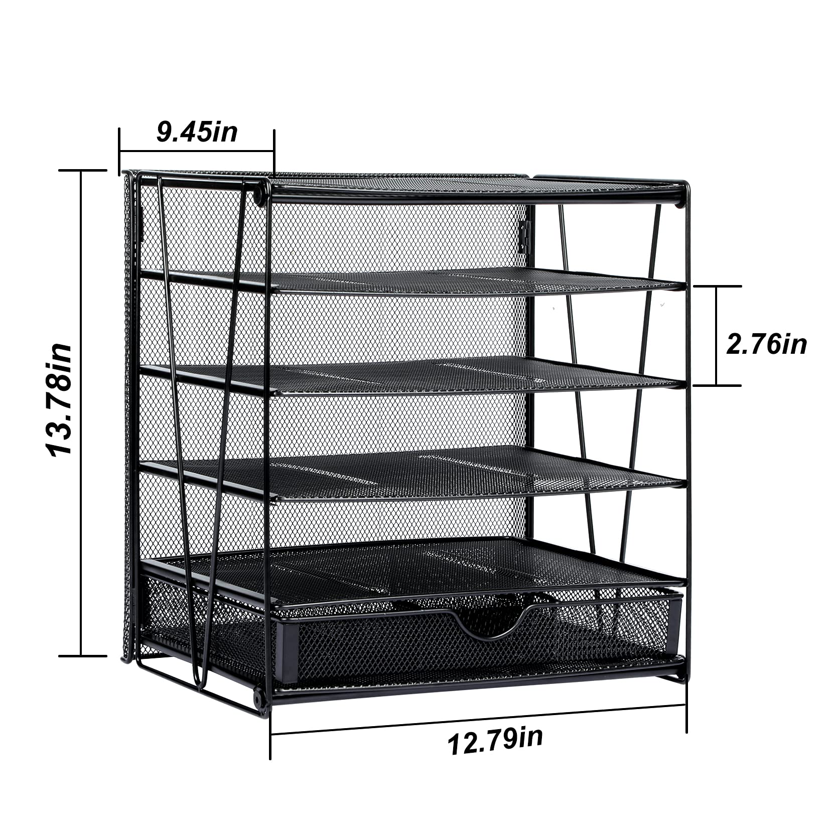 Samstar Paper Letter Tray, 5 Tier Desk File Organizer Paper Shelves Sorter Rack with Sliding Drawer and Extra Pen Holder, Black