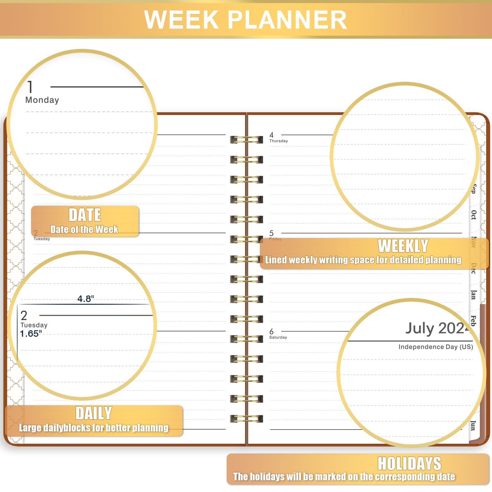2023 Planner - Weekly & Monthly Planner 2023 from January - December 2023, 6.3" x 8.4", Monthly Tabs, Smooth Faux Leather & Flexible Hardcover with Twin-wire Binding, Brown, Perfect Life Assistant