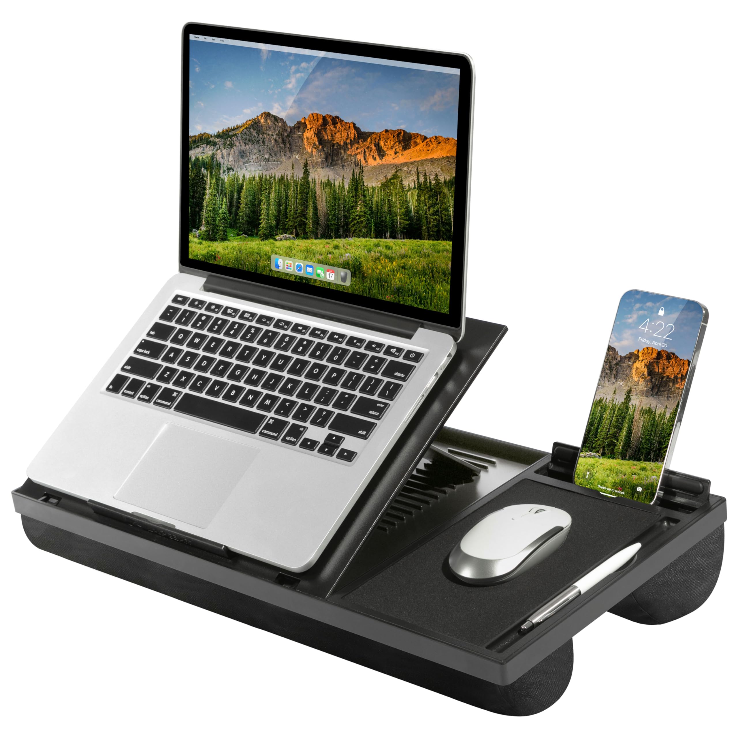 LapGear Ergo Pro Lap Desk with 20 Adjustable Angles, Mouse Pad, and Phone Holder - Black - Fits up to 15.6 Inch Laptops and Most Tablets - Style No. 49408