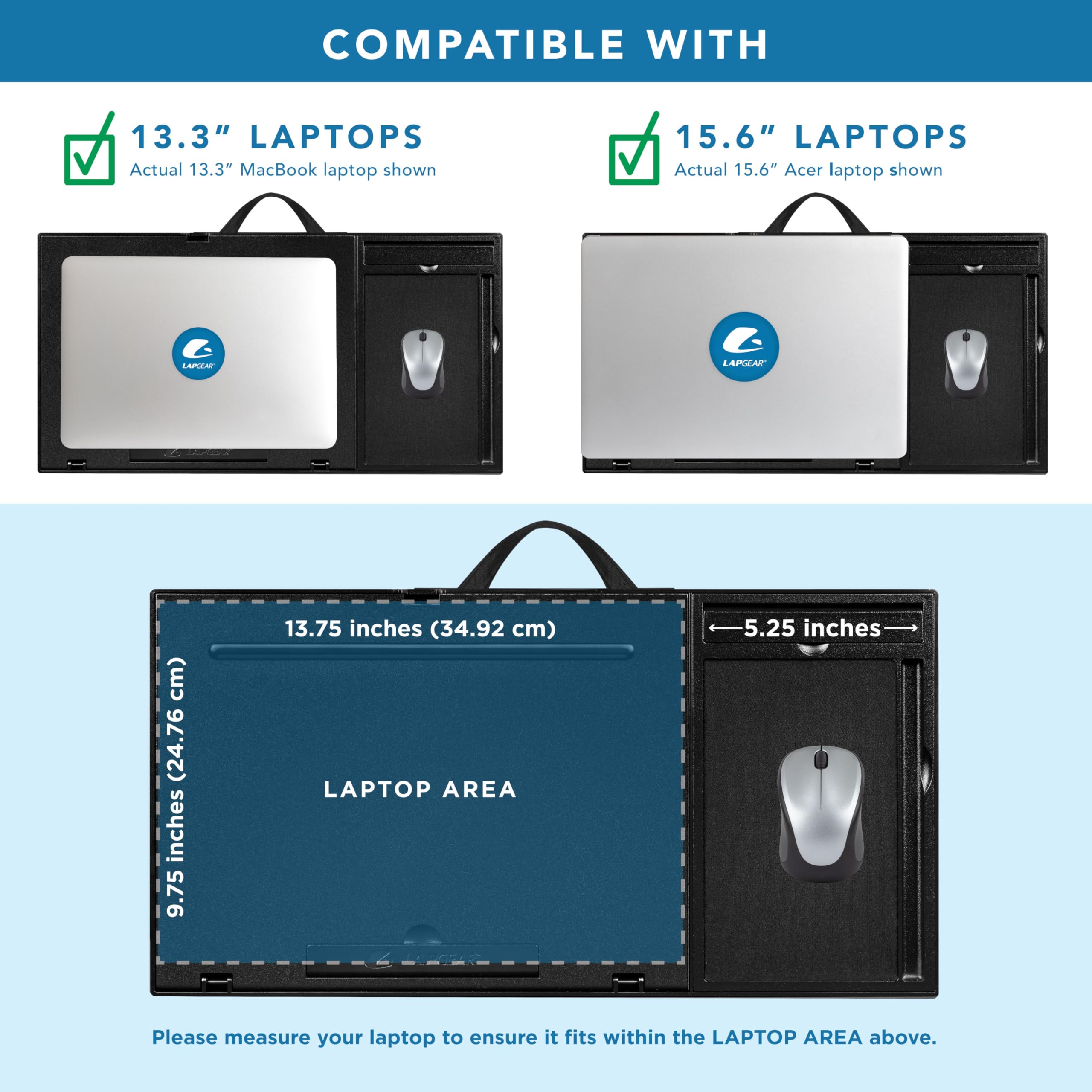 LapGear Ergo Pro Lap Desk with 20 Adjustable Angles, Mouse Pad, and Phone Holder - Black - Fits up to 15.6 Inch Laptops and Most Tablets - Style No. 49408