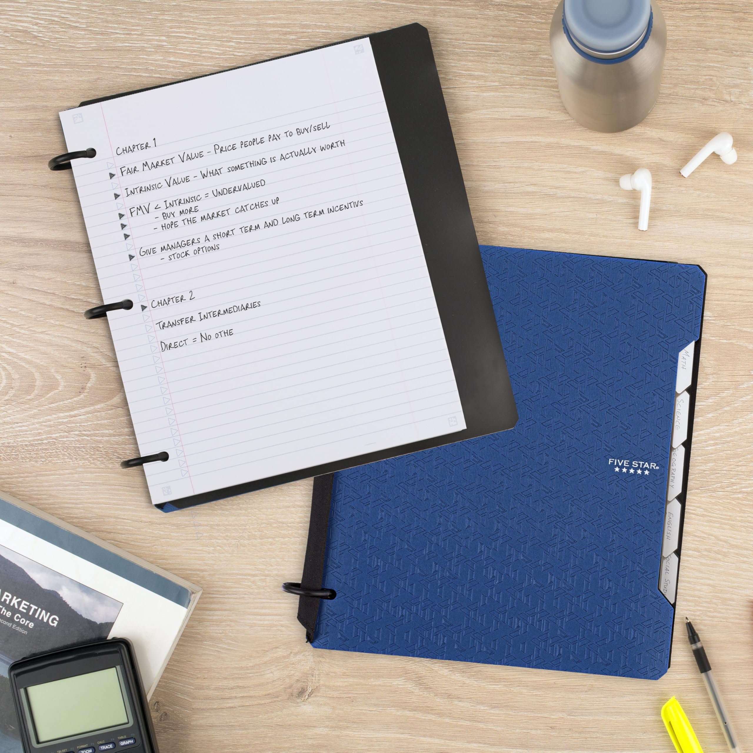 Five Star Flex Hybrid NoteBinder, 1 Inch Binder with Tabs, Notebook and 3-Ring Binder All-in-One, Blue (29328AD2)