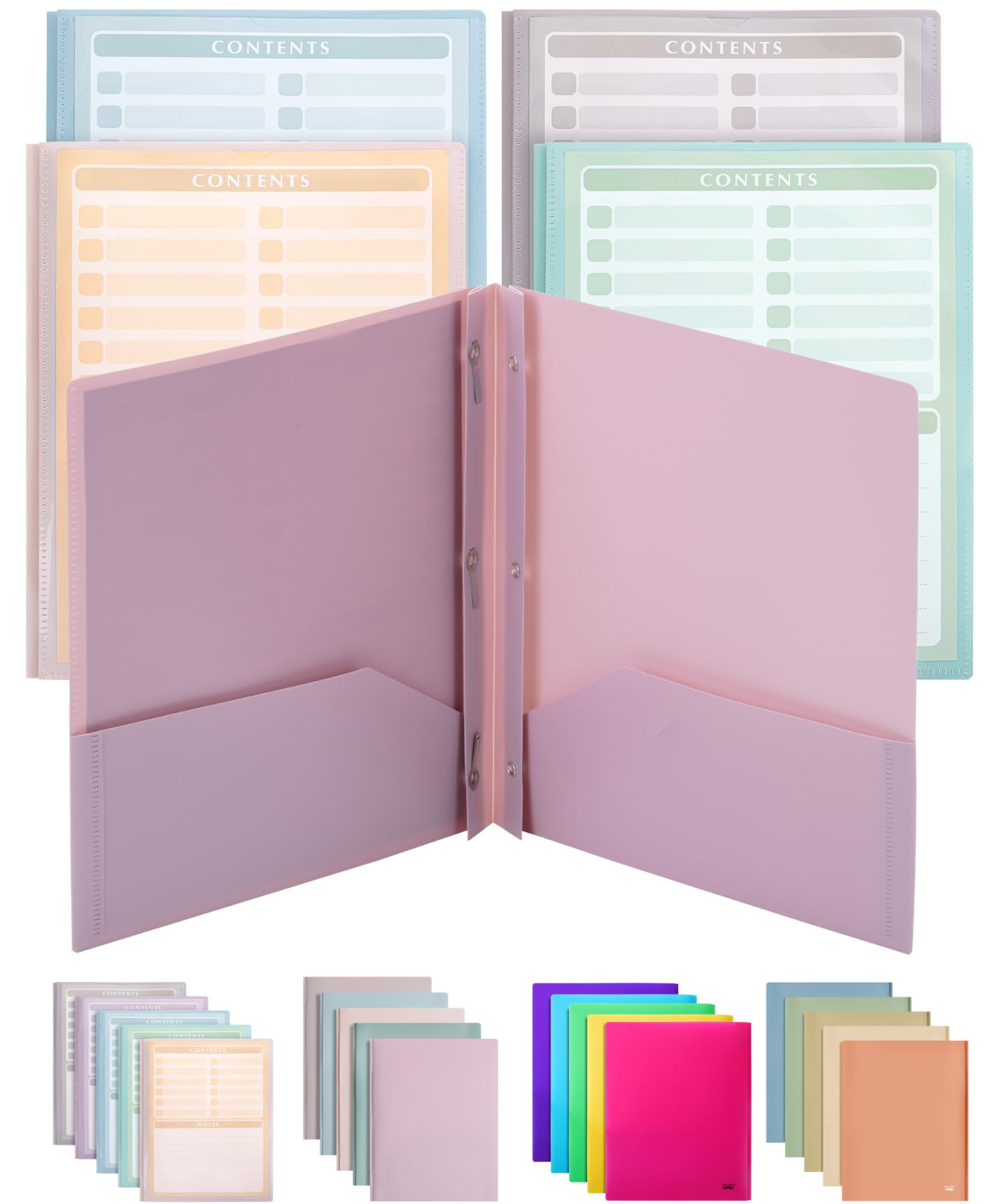 Mr. Pen- Plastic Folders with Clear Front Pocket, 5 pcs, Pastel Colors, Pocket Folders, Plastic Folders for Documents, Plastic Folders with Pockets, File Folders with Fasteners, Folder with Pockets