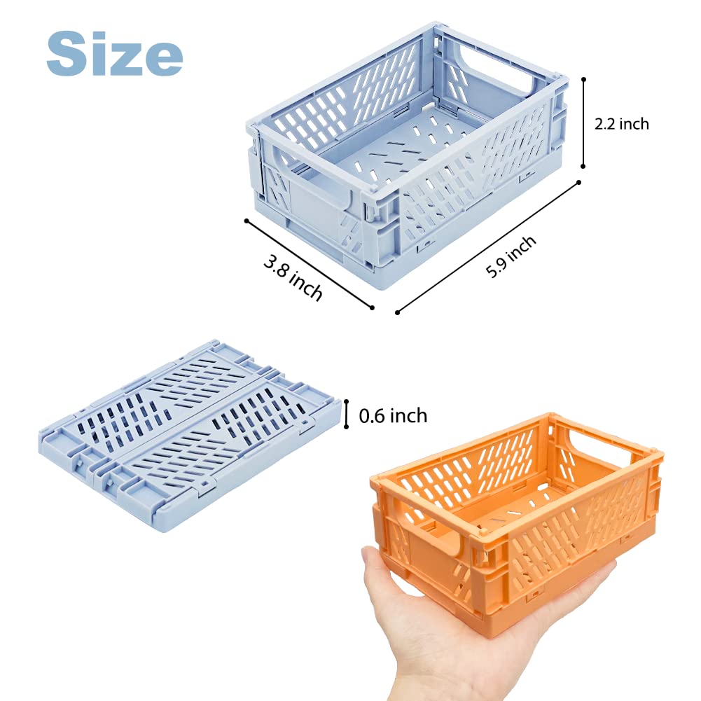 5-Pack Pastel Crates for Desk Organizers , Mini Plastic Baskets for Office Organization, Collapsible Crate Stacking Folding Storage Baskets for Home Kitchen Bedroom Bathroom Office (5.9" x 3.8")
