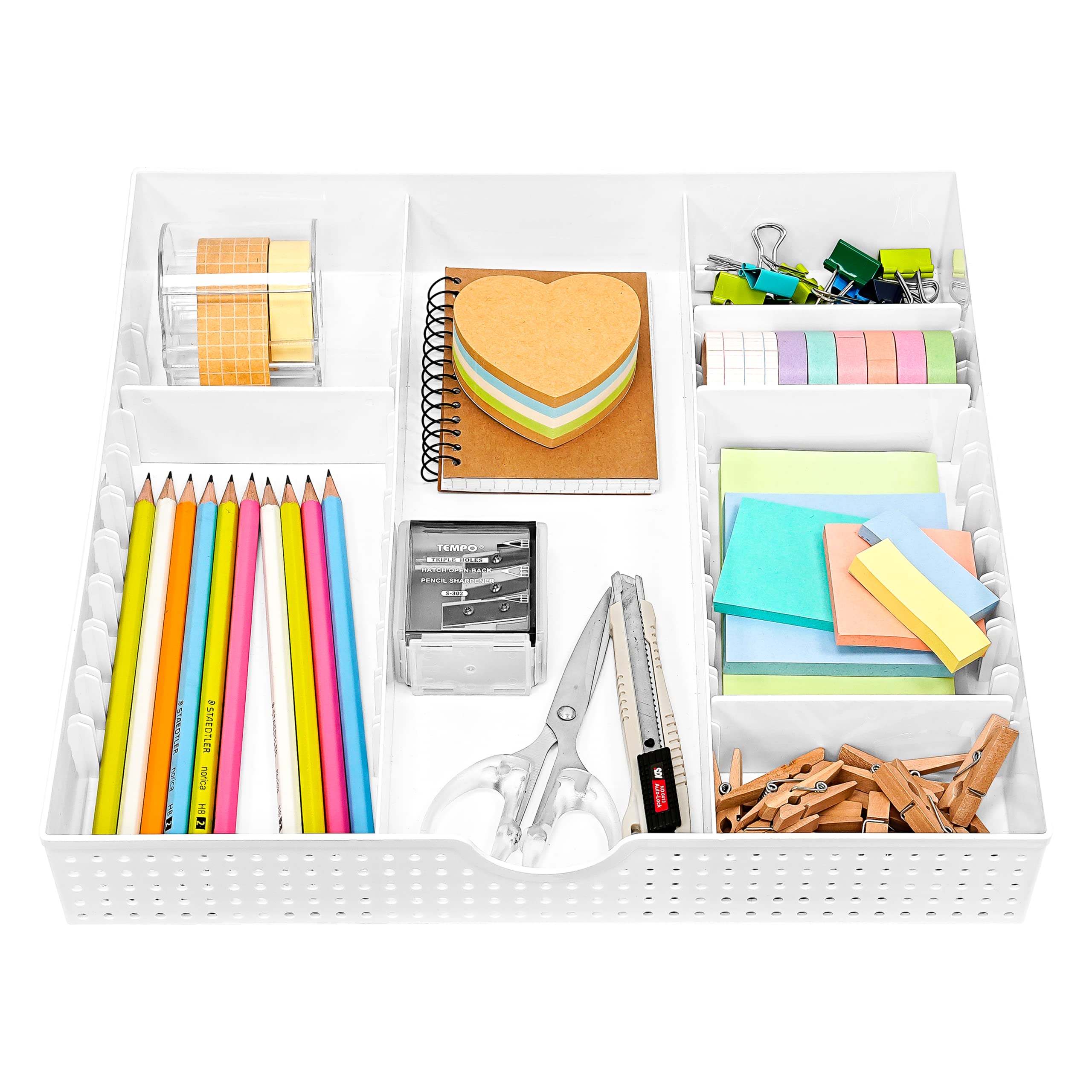 CAXXA 3 Slot Drawer Organizer with 4 Adjustable Dividers - Junk Drawer Storage for Makeup & Vanity, Office Desk Supplies and Accessories (WHITE, 1 PACK)
