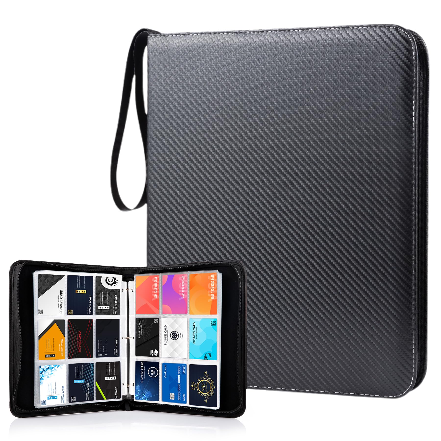 WOT I Trading Card Binder, 900 Pockets Card Binder Sleeves with Zipper, Double Sided Pockets Card Holder Carry Card Case for Baseball Card, Football Card