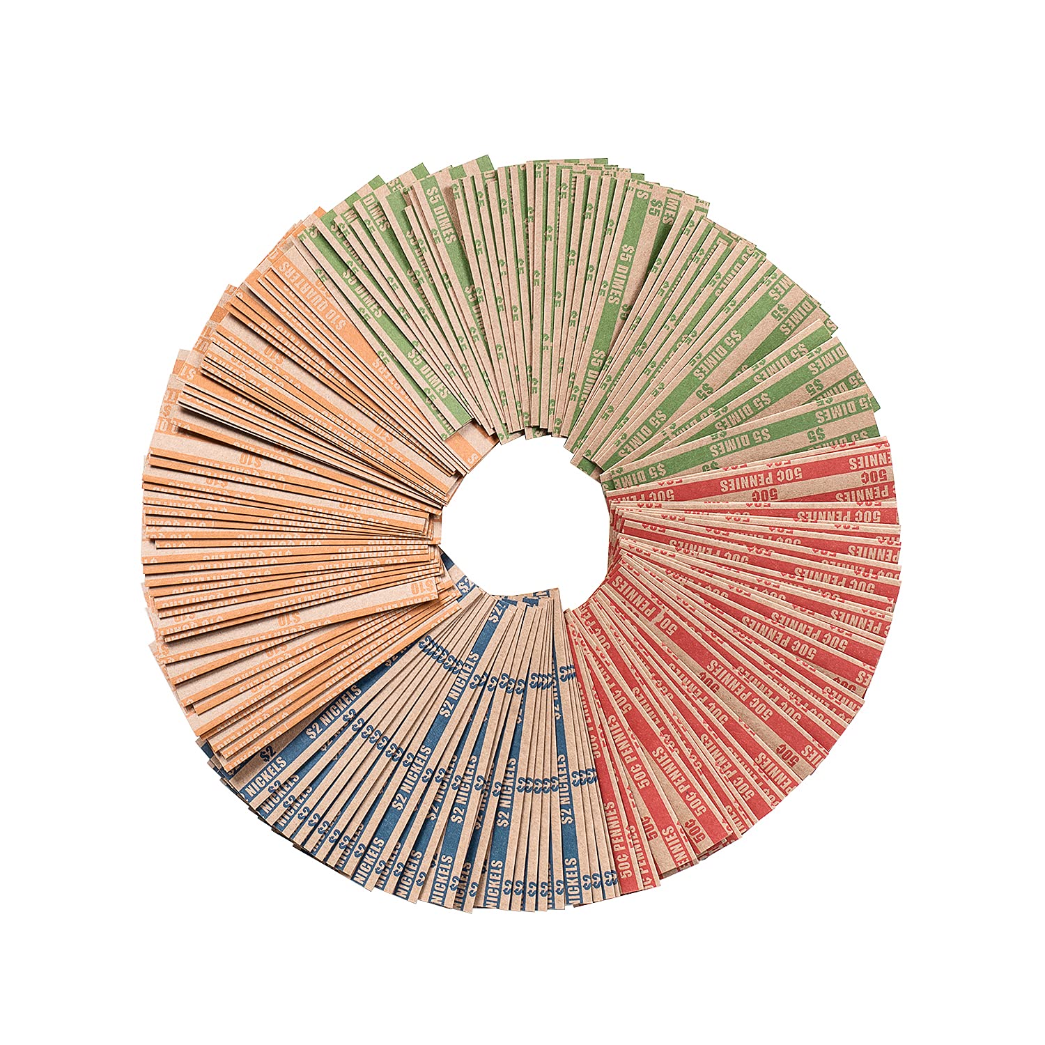 Coin Wrappers Assorted 500 Flat Stripped Coin Roll Wrappers for All Coins Including 200 Quarter Wrappers and 100 Each of Penny, Nickel, Dime Wrappers