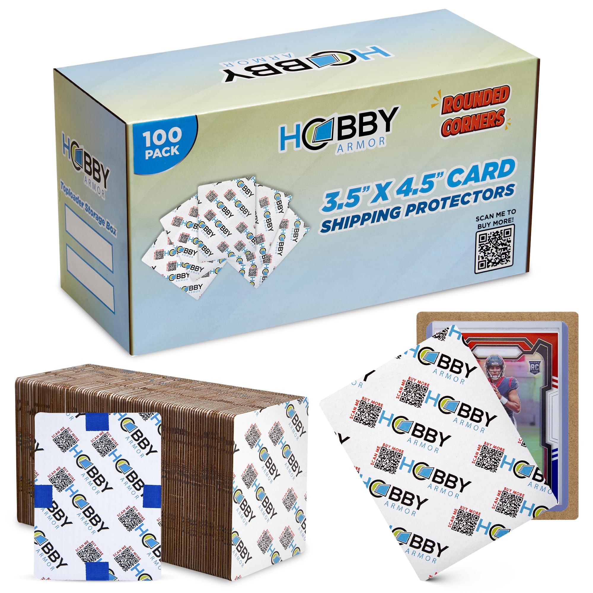 Hobby Armor Trading Card Shipping Protectors 3.5" x 4.5" - Premium Cardboard Inserts Card Mailers - Precut Cardboard Sleeves for Trading Card Packaging - Cardboard Flats for Card Breakers - Box of 100