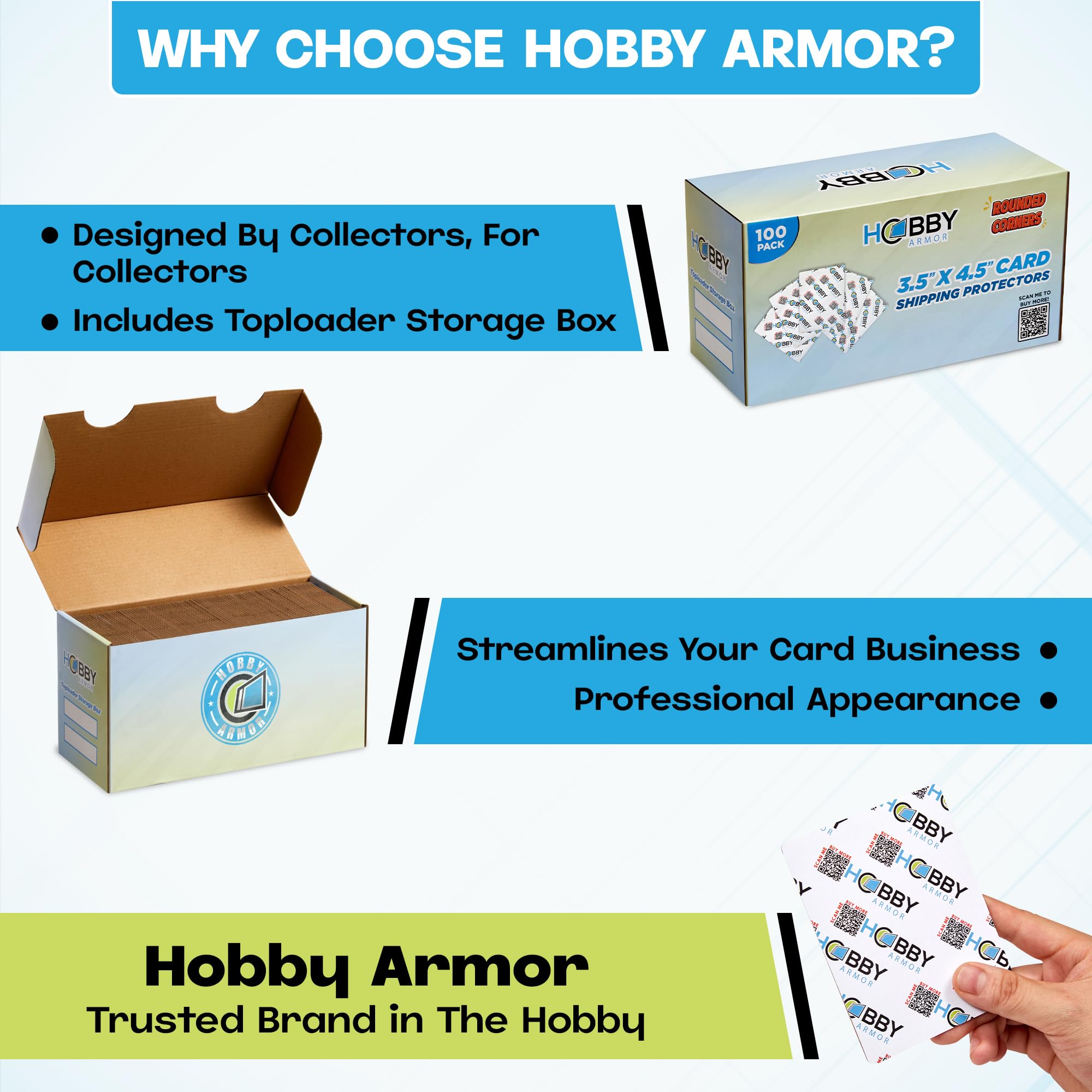 Hobby Armor Trading Card Shipping Protectors 3.5" x 4.5" - Premium Cardboard Inserts Card Mailers - Precut Cardboard Sleeves for Trading Card Packaging - Cardboard Flats for Card Breakers - Box of 100