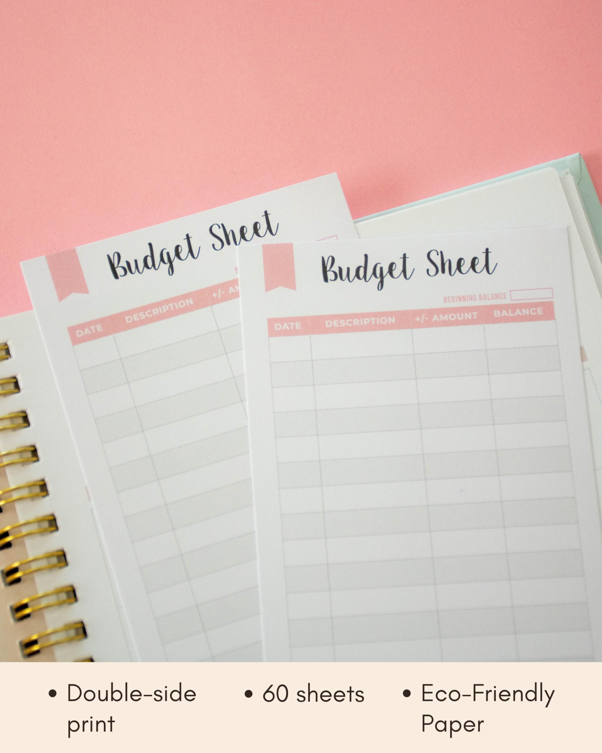Set of 60 Spending Tracker A6 Budget Sheets I Money Tracker for Budget Planner Binder - Use with Budget Tracker, Budget Folder, Budget Envelopes - Size 3.2 x 6.6 Inches - A6 Budget Binder Inserts