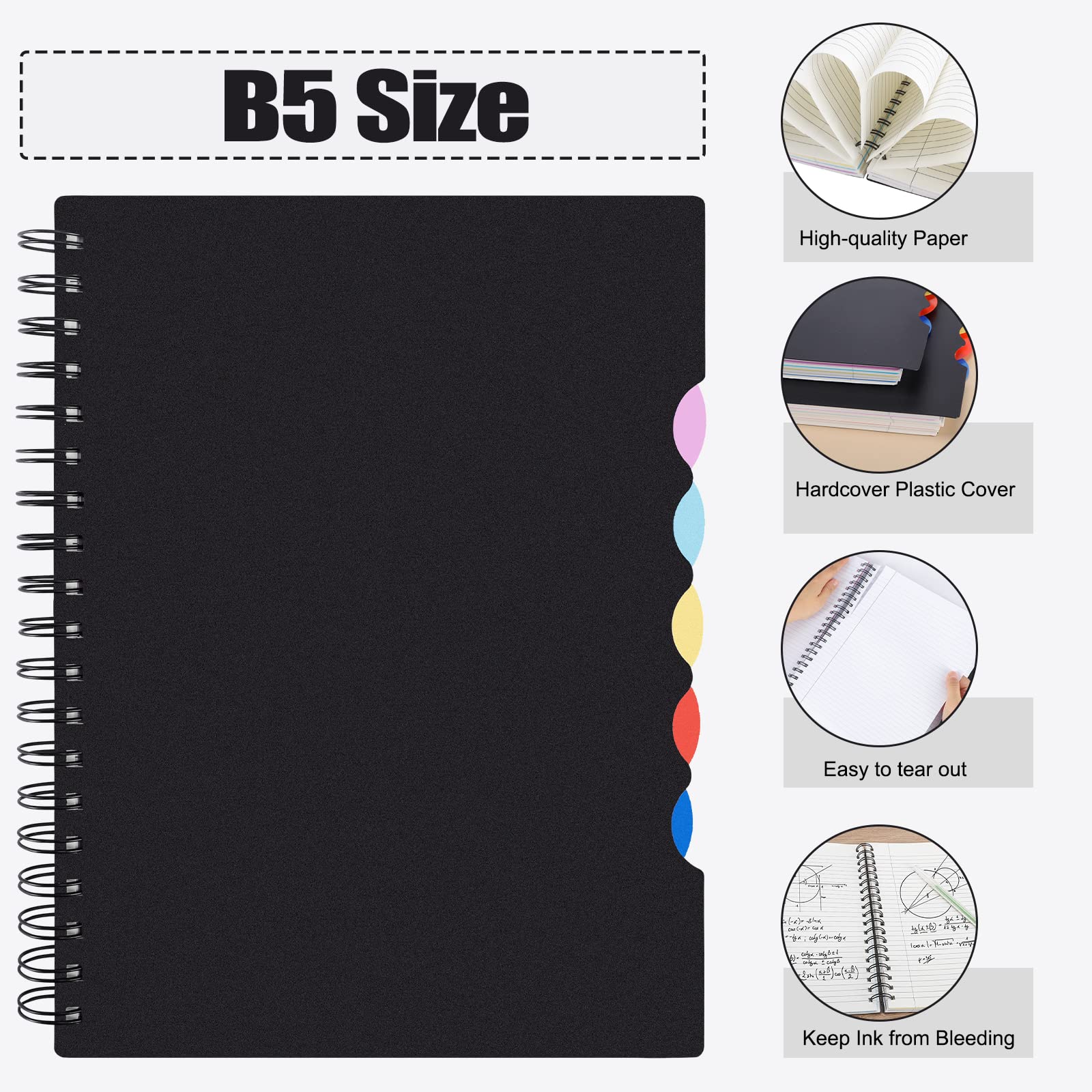 EOOUT 2 Pack Multi Subject Notebook, Spiral Notebook College Ruled with Tabs, 7.5”×10”, Lined Journals with Dividers, 290 Pages, for Gifts, School Office Supplies