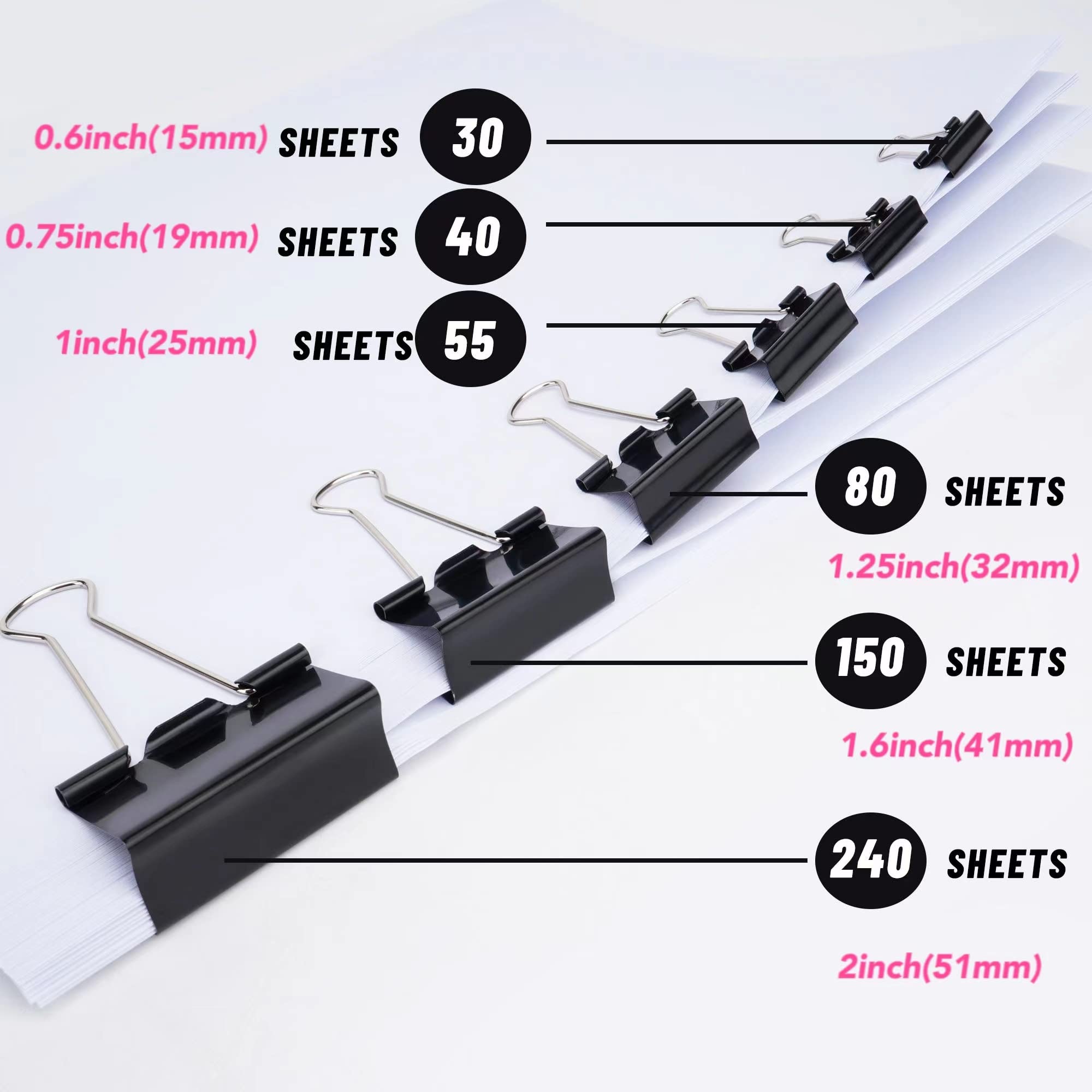 Medium Binder Clips and Paper Clips (48 Pcs) 1.25 Inch,Black Metal Medium Paper Clamps for Office, Home, School