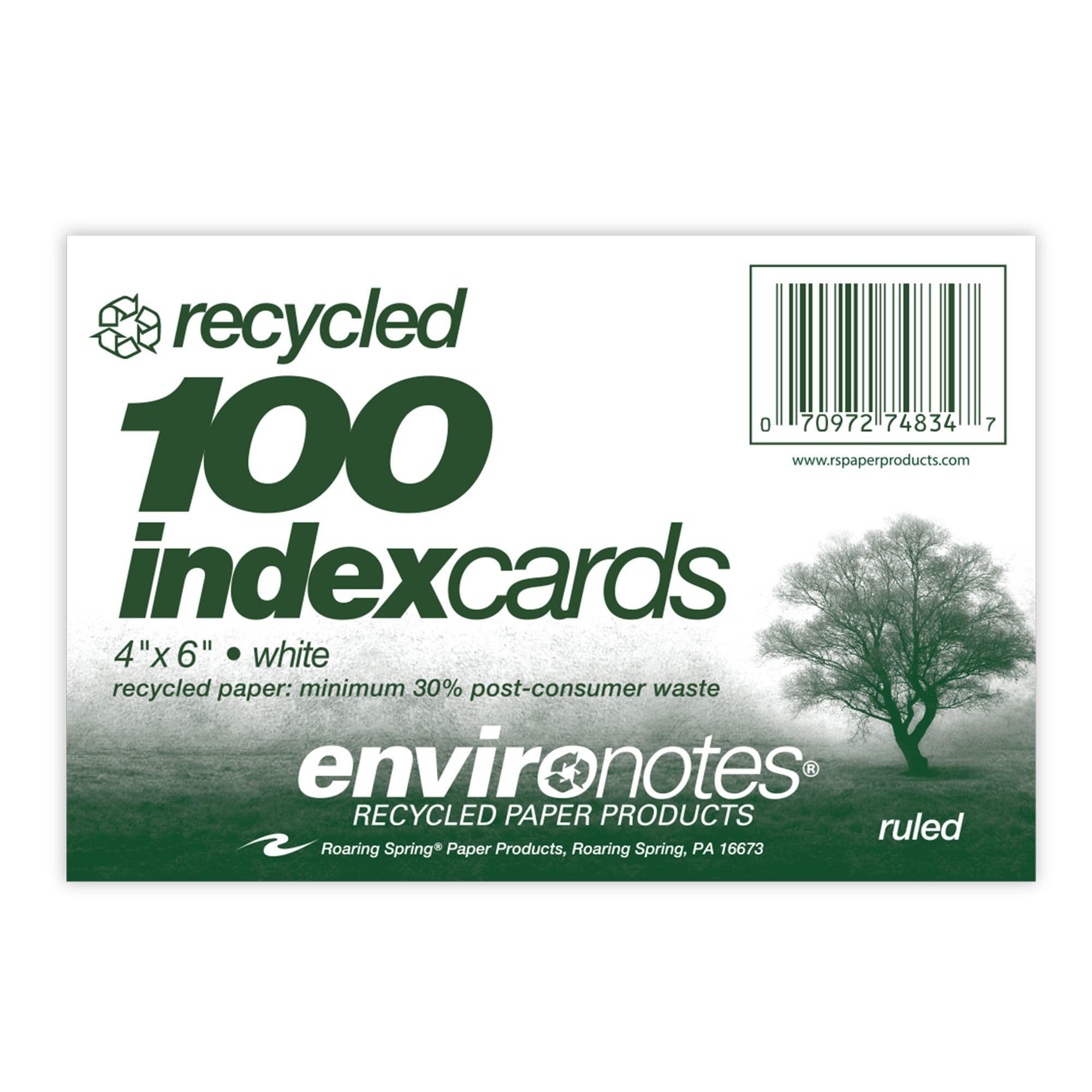 Roaring Spring Recycled Index Cards 4"x6", 100 Count, Smooth 100# White Recycled Index Paper, Ruled on Front, Blank on Back