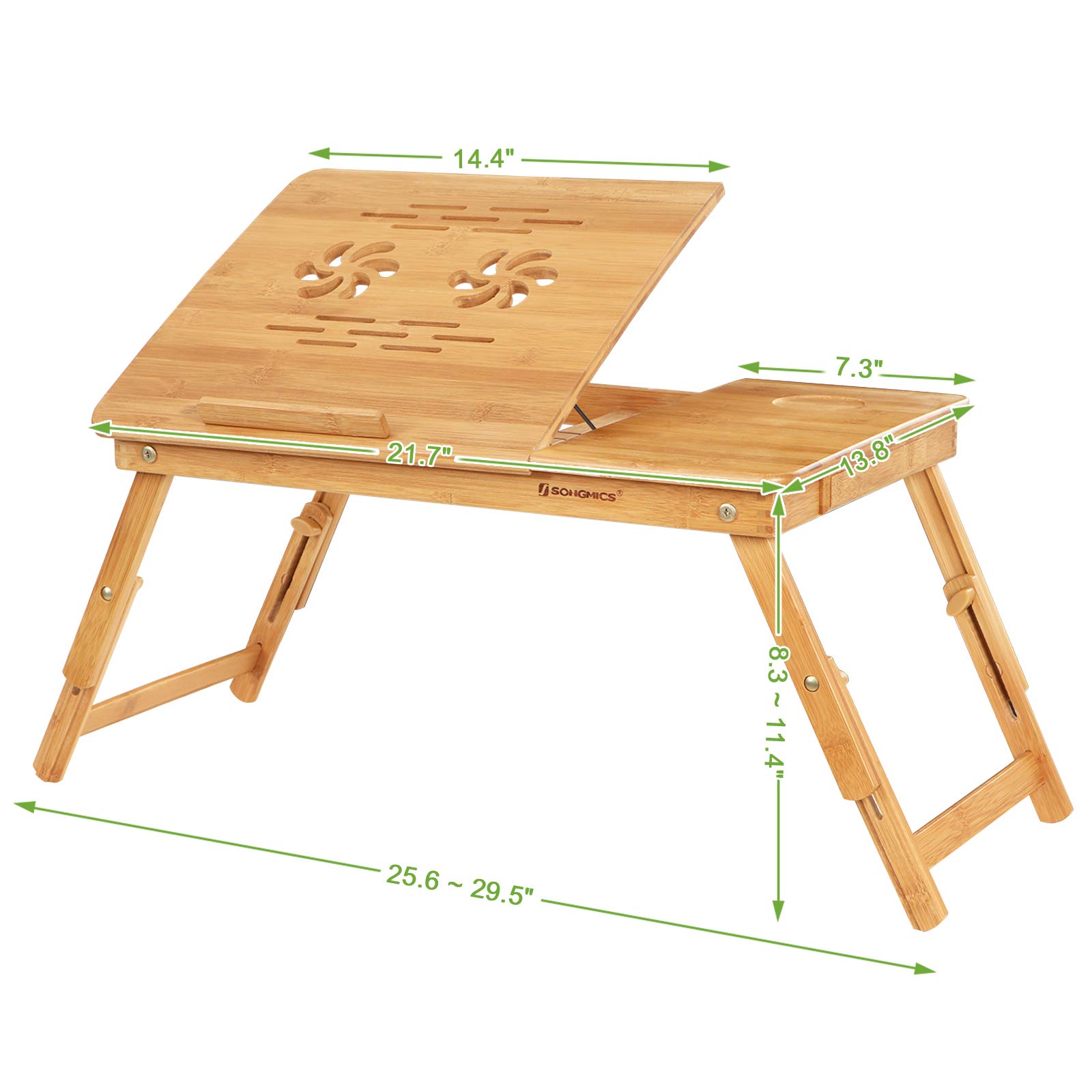 SONGMICS Bamboo Laptop Desk Serving Bed Tray Breakfast Table Tilting Top with Drawer