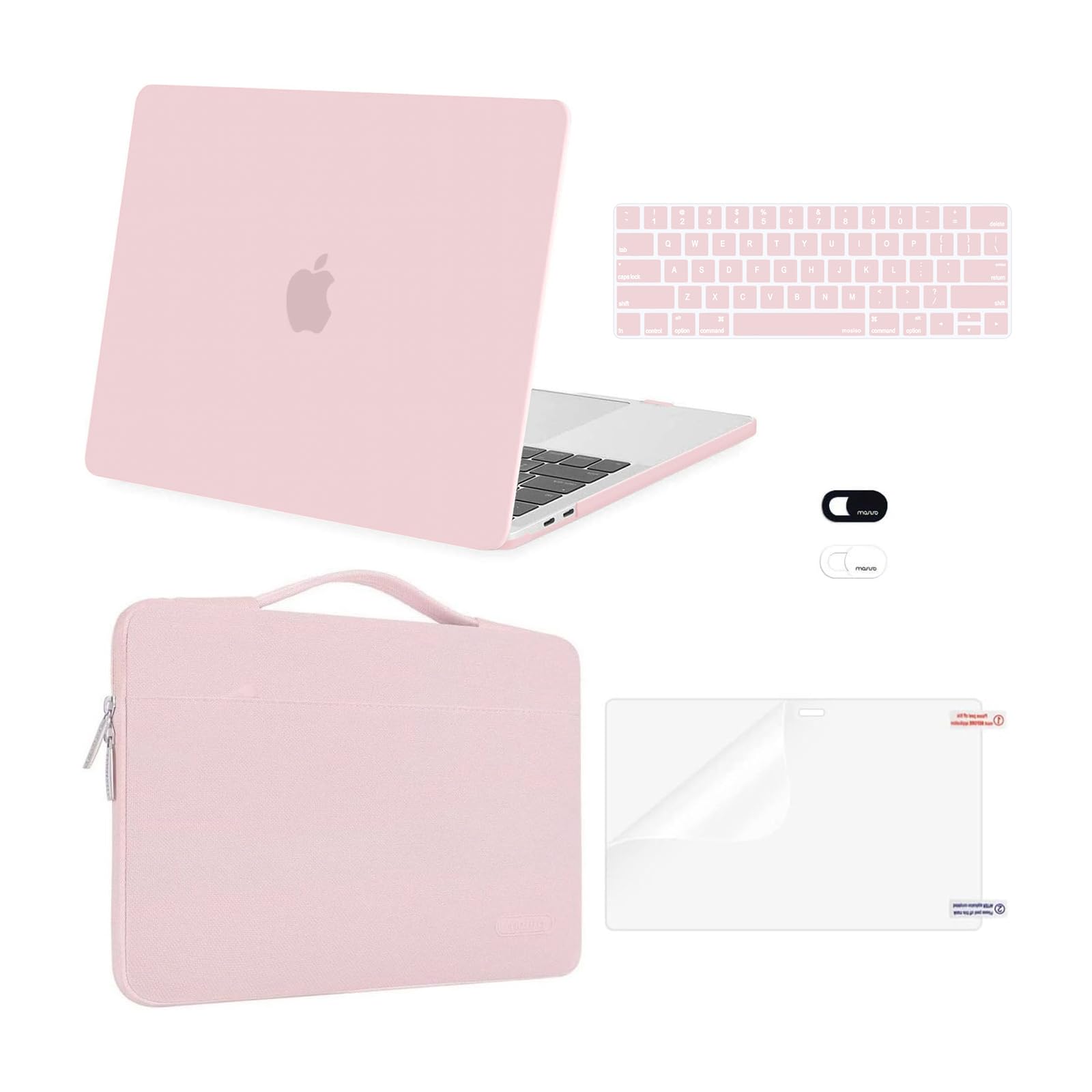 MOSISO Compatible with MacBook Pro 13 inch Case M2 2023, 2022, 2021-2016 A2338 M1 A2251 A2289 A2159 A1989 A1708 A1706, Plastic Hard Case&Bag&Keyboard Skin&Webcam Cover&Screen Protector, Rose Quartz