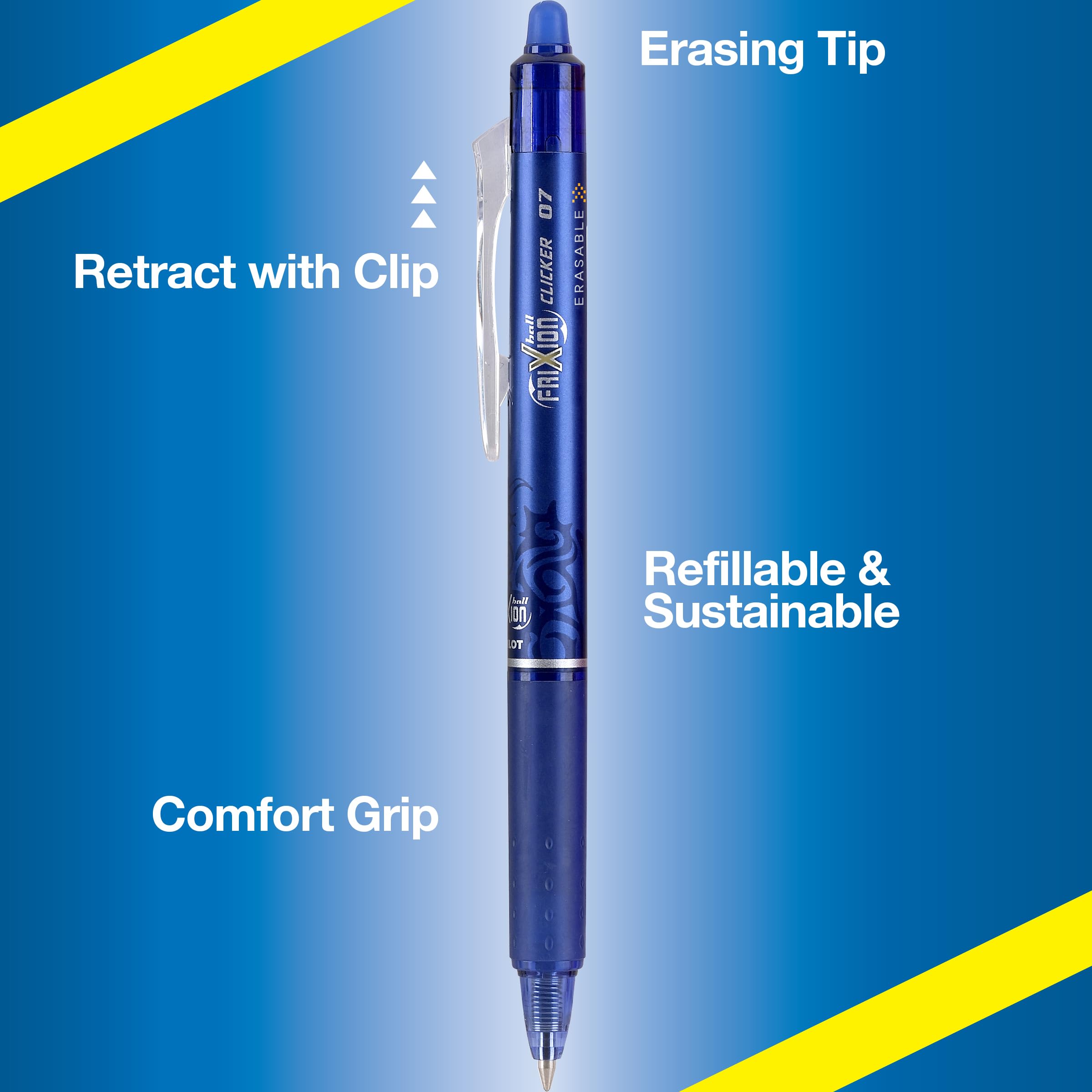 Pilot Frixion Clicker Erasable Gel Pen, Assorted Ink, 3 per Pack (31467), Black/Blue/Red