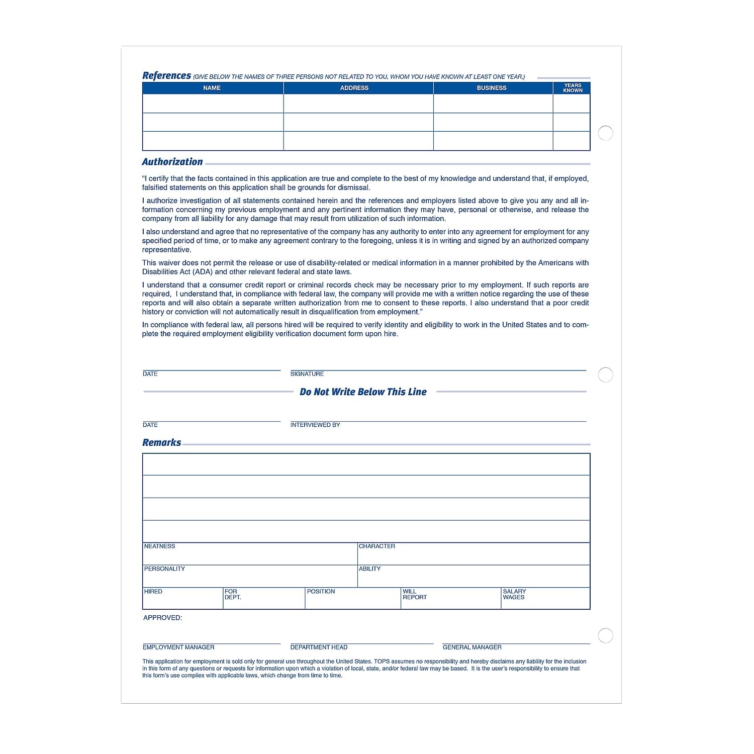 Adams Applications for Employment, 8.5 x 11 Inch, 3-Hole Punched, 50-Sheets/Pack, 2-Pack, White (9661)