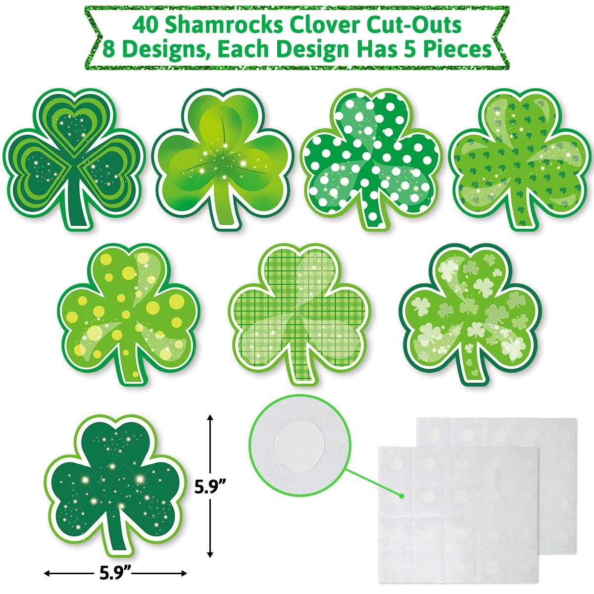 Shamrock Cutouts Clover for St. Patrick's Day Decoration 40 Pcs