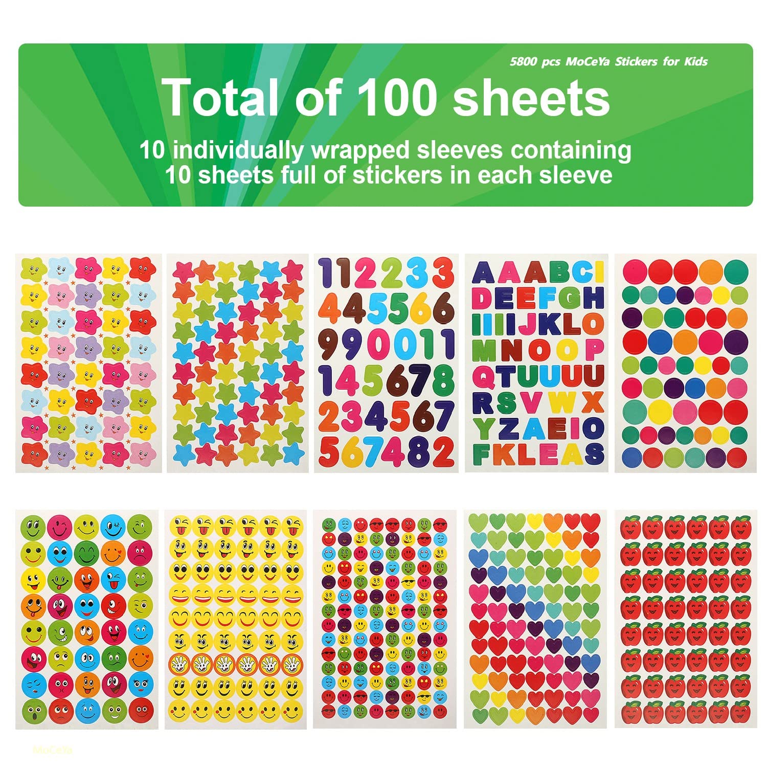 Small Stickers for Kids Toddlers – 5800 Pcs MoCeYa Assorted Stickers for Toddlers, 100 Bulk Sticker Sheets Reward School Stickers for Students, Back to School Supplies