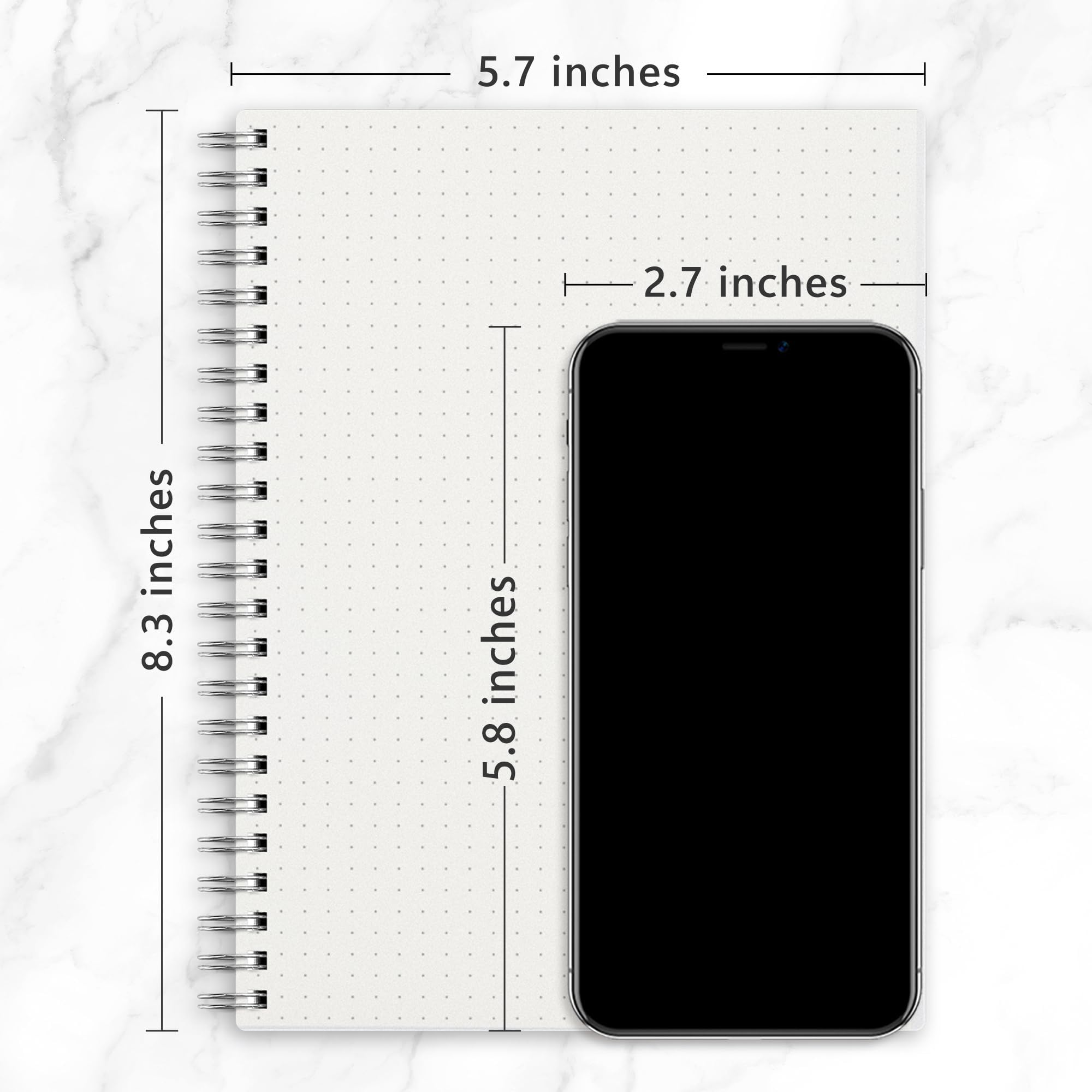 RETTACY Dot Grid Notebook Spiral 3 Pack- Bullet Dotted Journal Spiral Notebook,480 Pages Total,100gsm Thick Paper,5.7" x 8.3"