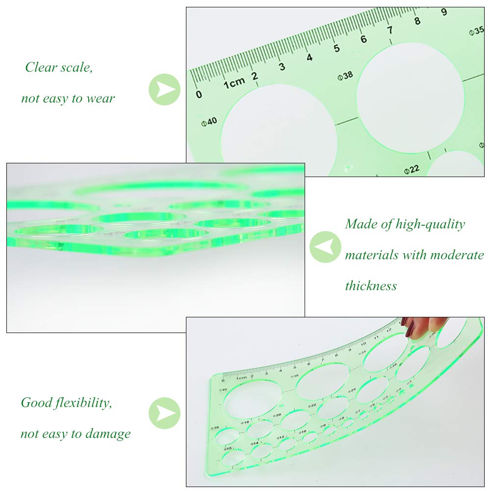 Circle Templates Measuring Geometry Ruler Shape Stencils Drawing Set Plastic Geometric Drawing Painting Stencils Oval Templates Scale Drafting Tools for School, Office, Building Formwork, Drawings