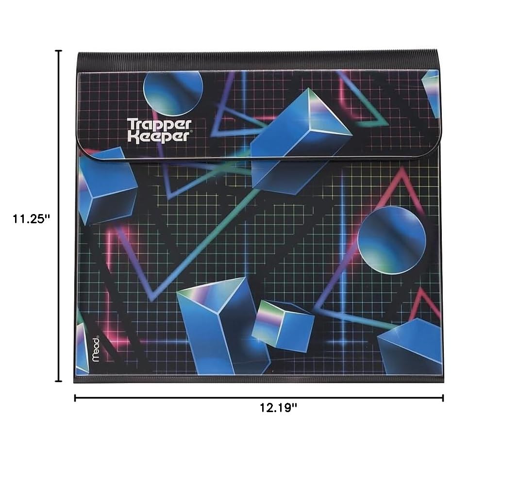 Trapper Keeper Binder, Retro Design, 1 Inch Binder Includes 2 Folders and Extra Pocket, Metal Rings and Spring Clip, Secure Storage, Shapes, Mead School Supplies (260038CQ1-ECM)