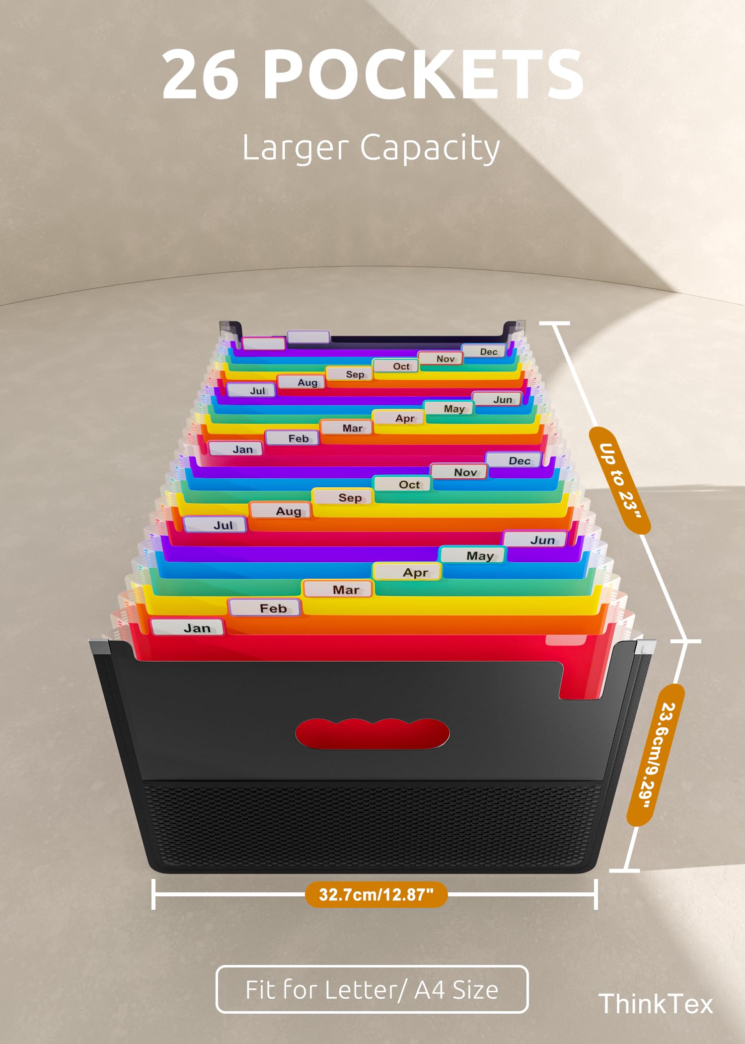 ThinkTex 26 Pockets Expanding File Folder, Upright & Open Top, A-Z Colorful Tabs, Larger Capacity Accordian Folder, Teacher Supplies