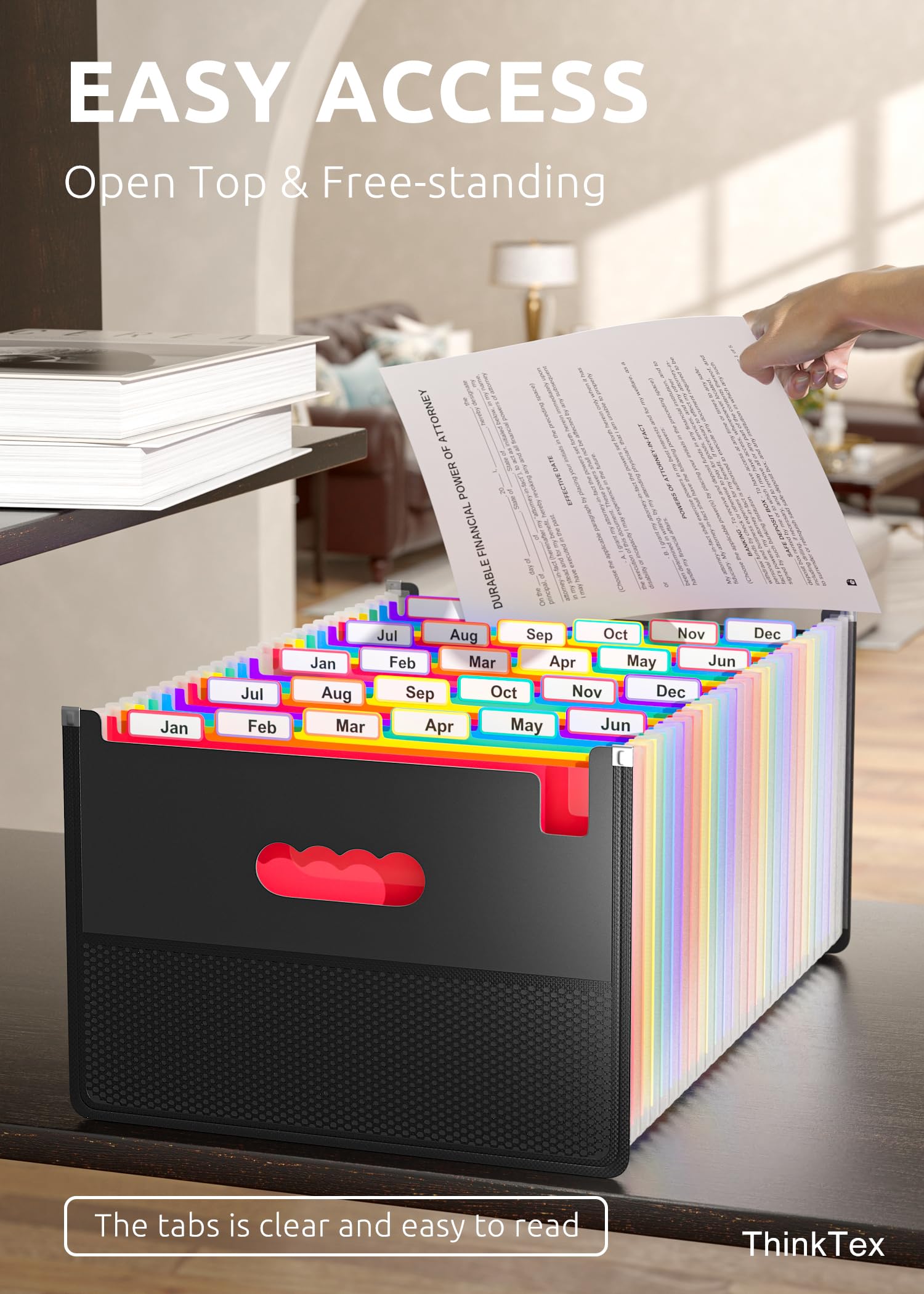ThinkTex 26 Pockets Expanding File Folder, Upright & Open Top, A-Z Colorful Tabs, Larger Capacity Accordian Folder, Teacher Supplies