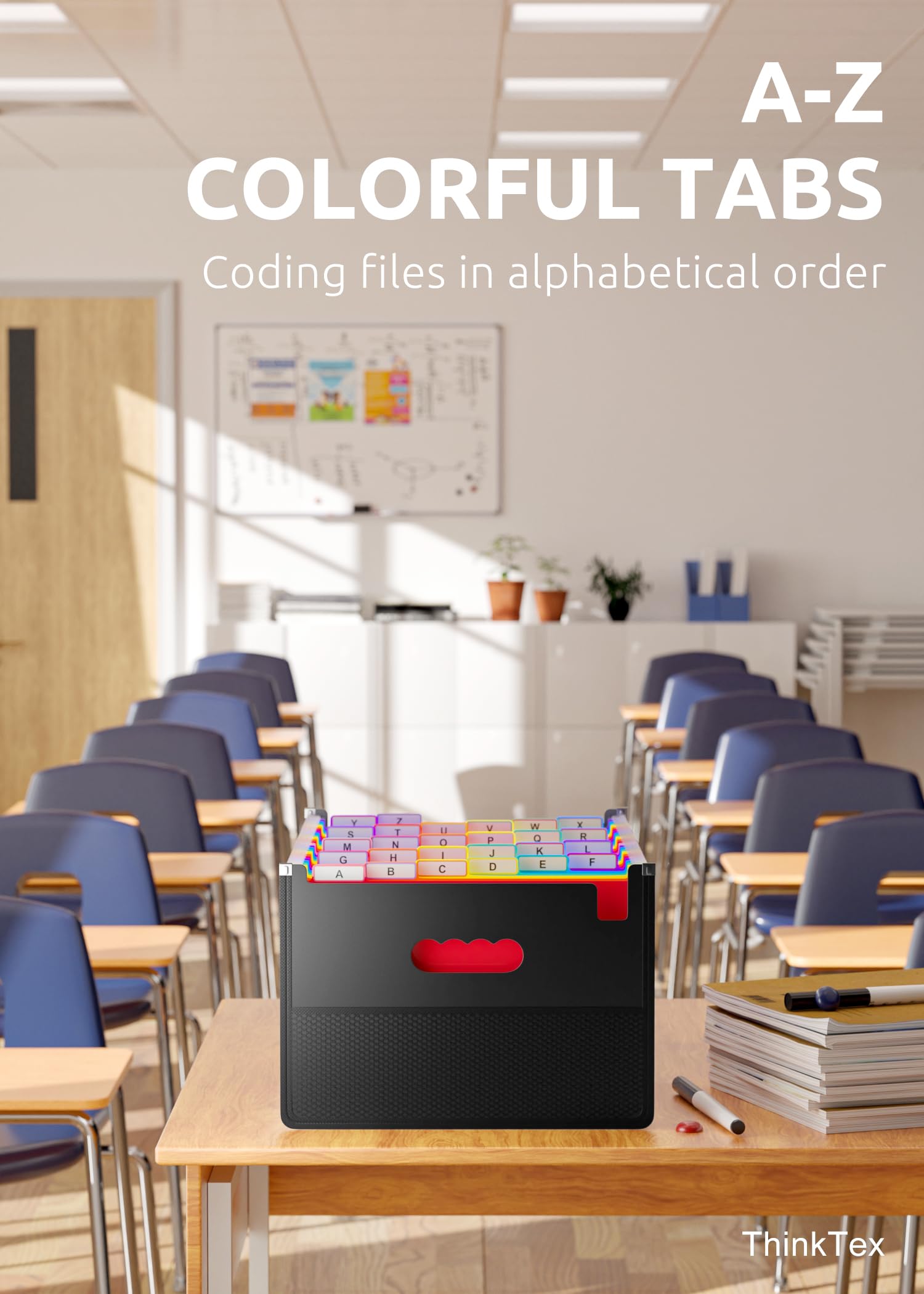 ThinkTex 26 Pockets Expanding File Folder, Upright & Open Top, A-Z Colorful Tabs, Larger Capacity Accordian Folder, Teacher Supplies