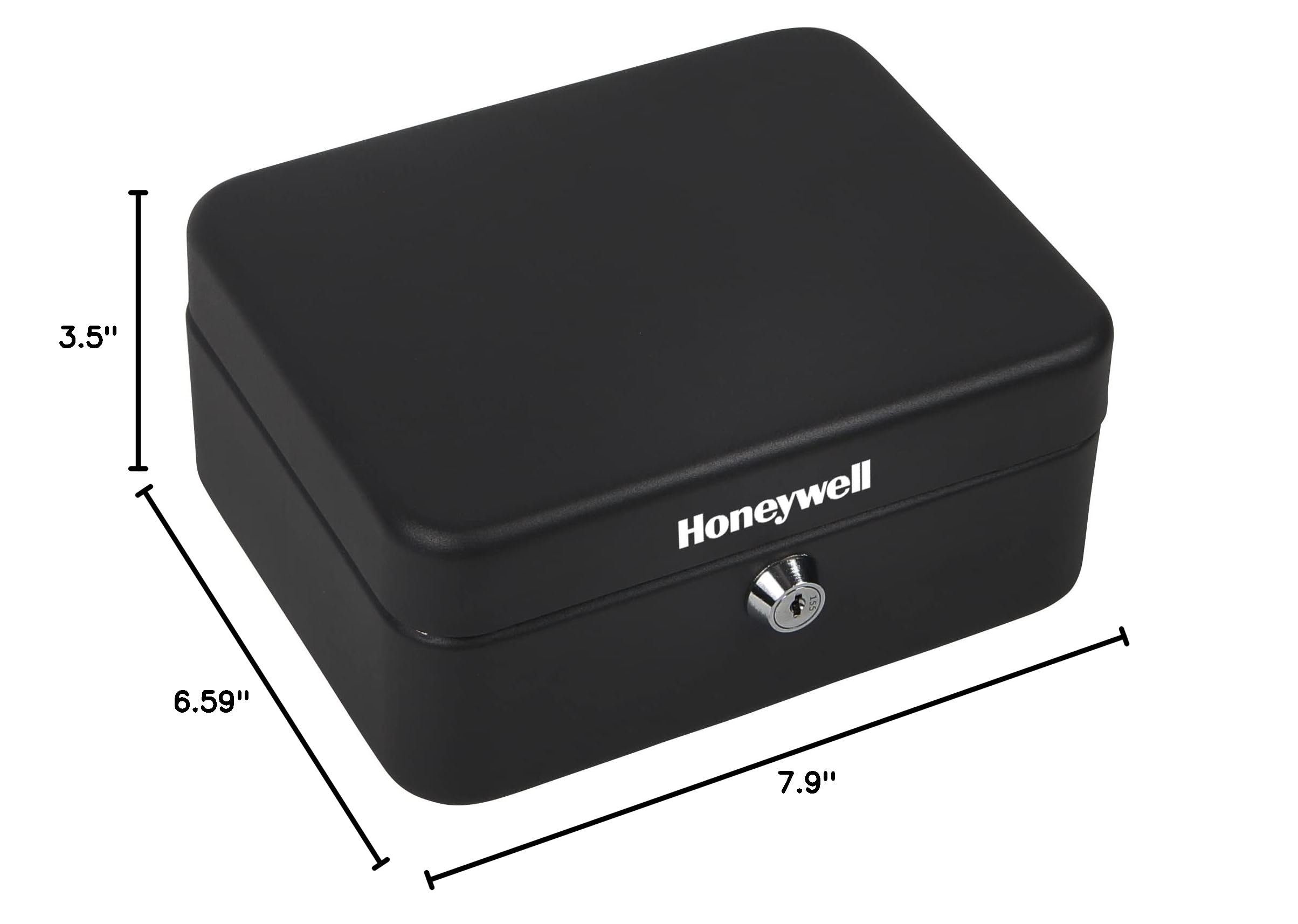 Honeywell Safes & Door Locks - 6111 Convertible Steel Cash and Security Box with Key Lock, Black 6.6x7.9x3.5