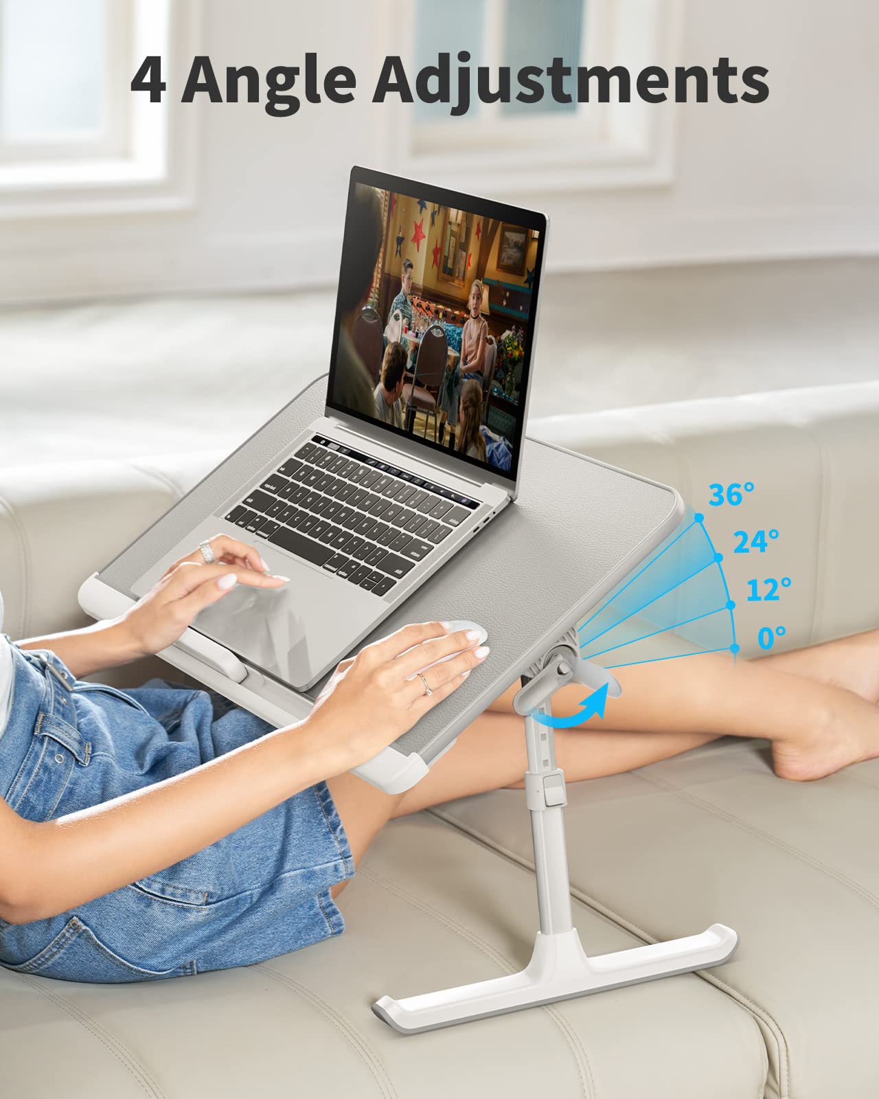 SAIJI Laptop Bed Tray Table, Laptop Computer Lap Desk for Bed, Laptop Bed Desk with Anti-Slip PVC Leather,Adjustable Laptop Stand for Bed Sofa Couch, Bed Trays for Eating Breakfast(Large,Gray)