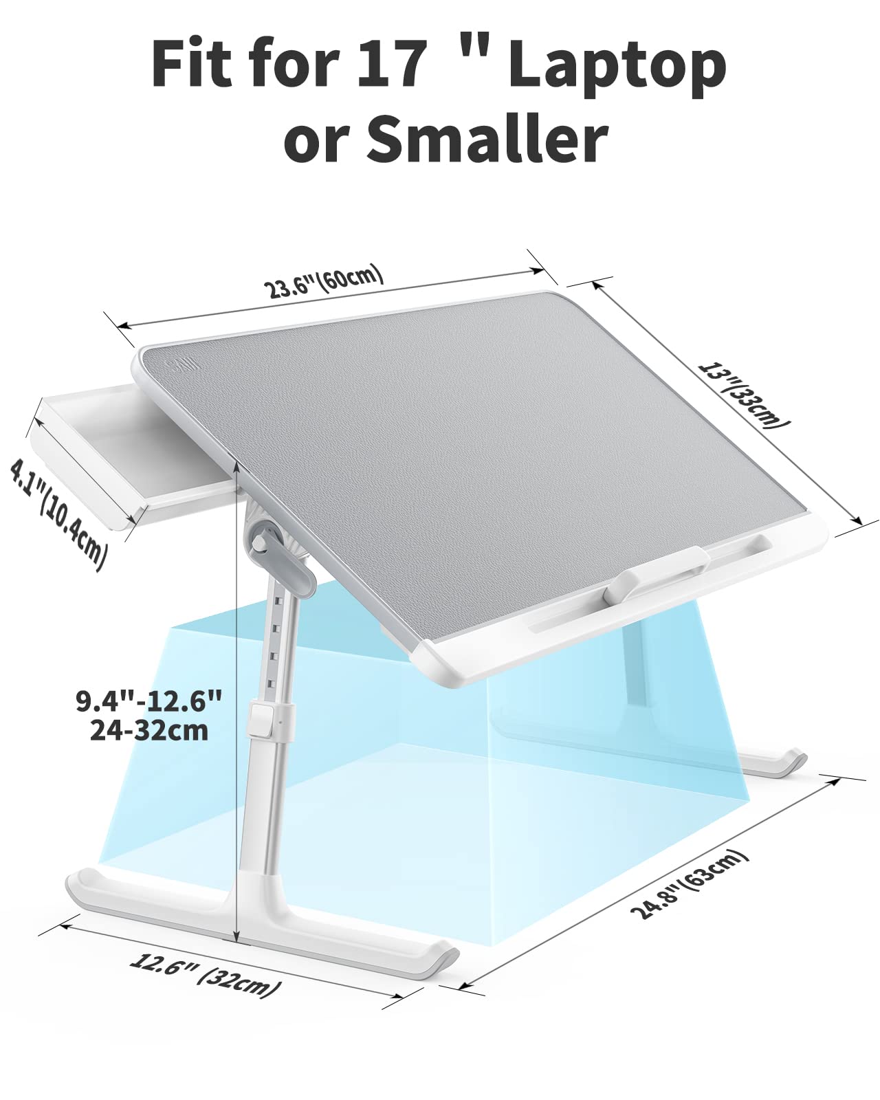 SAIJI Laptop Bed Tray Table, Laptop Computer Lap Desk for Bed, Laptop Bed Desk with Anti-Slip PVC Leather,Adjustable Laptop Stand for Bed Sofa Couch, Bed Trays for Eating Breakfast(Large,Gray)