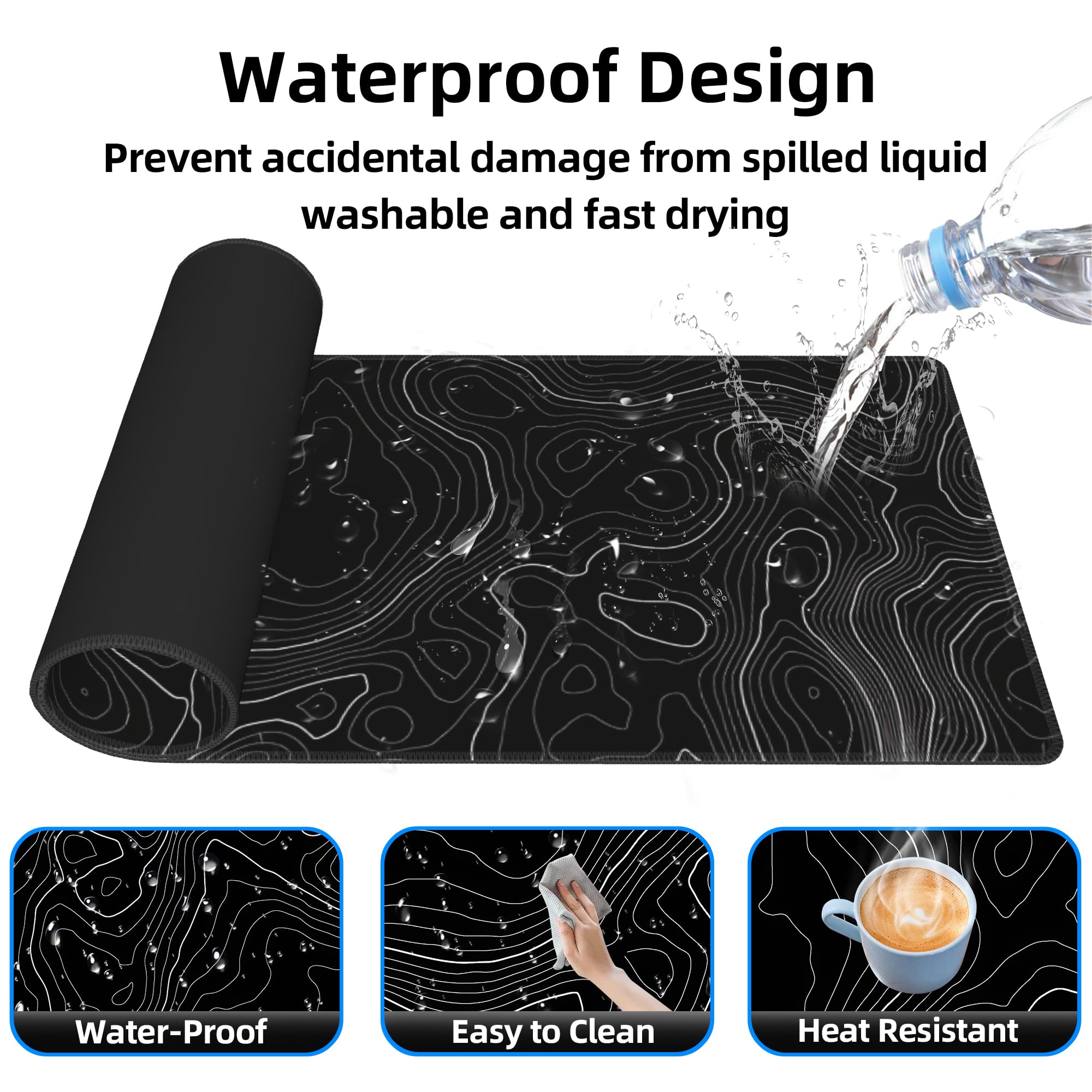 BZU Topographic Contour Extended Big Mouse Pad Large,XL Gaming Mouse Pad Desk Pad,31.5x11.8inch Long Computer Keyboard Mouse Mat Mousepad with 3mm Non-Slip Base and Stitched Edge for Home Office Work