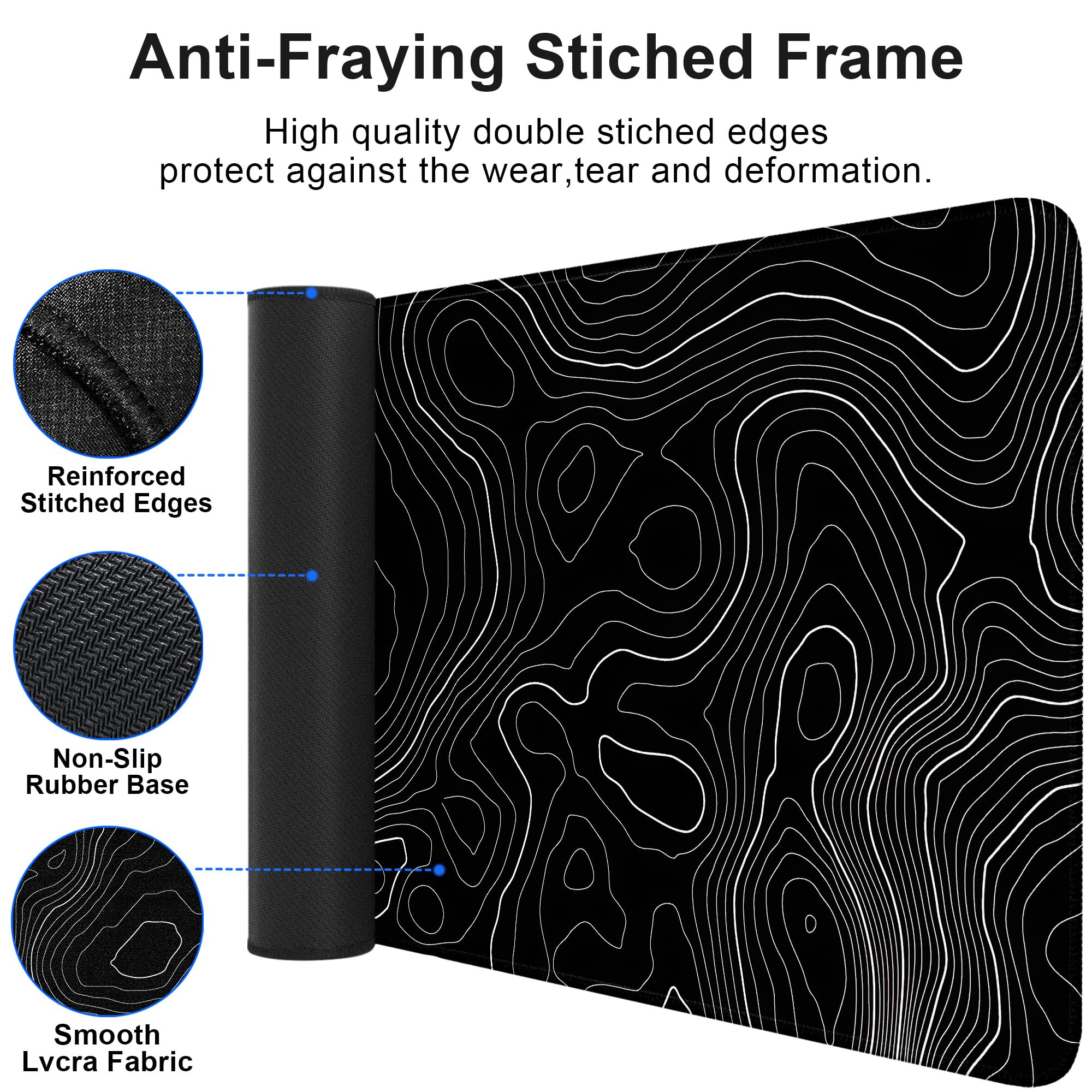BZU Topographic Contour Extended Big Mouse Pad Large,XL Gaming Mouse Pad Desk Pad,31.5x11.8inch Long Computer Keyboard Mouse Mat Mousepad with 3mm Non-Slip Base and Stitched Edge for Home Office Work