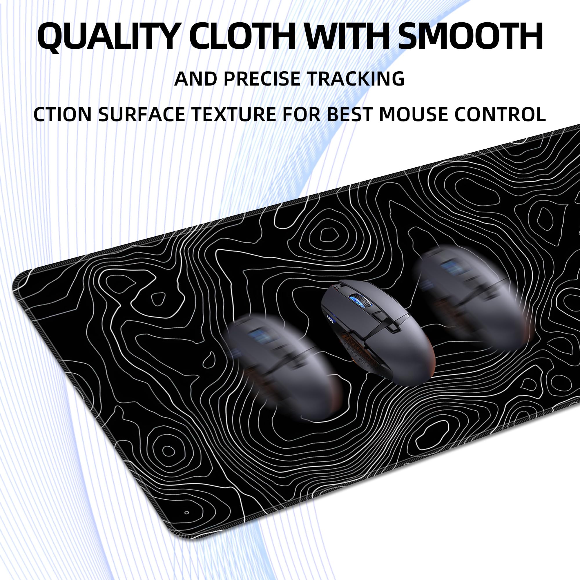 BZU Topographic Contour Extended Big Mouse Pad Large,XL Gaming Mouse Pad Desk Pad,31.5x11.8inch Long Computer Keyboard Mouse Mat Mousepad with 3mm Non-Slip Base and Stitched Edge for Home Office Work