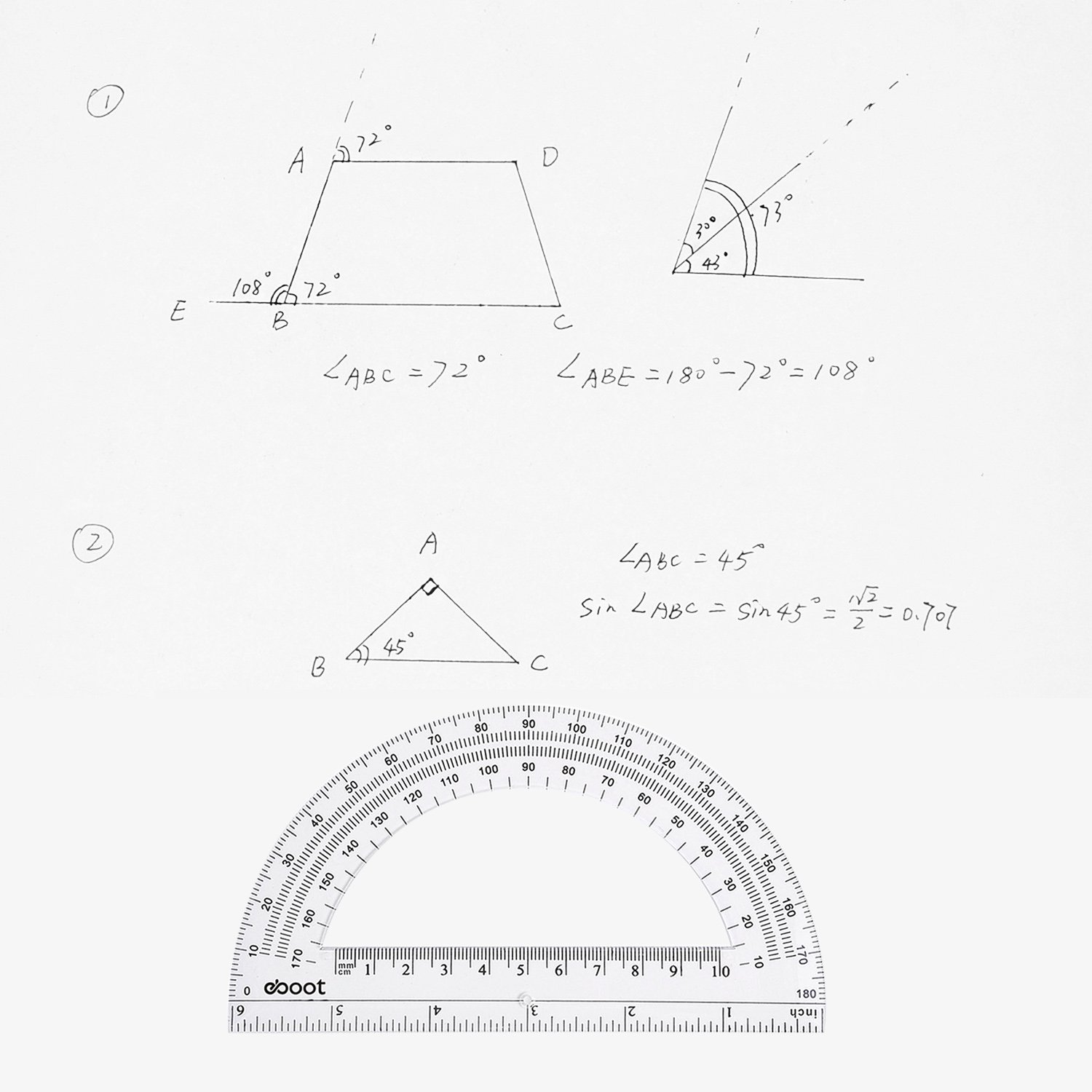 Plastic Protractor Math Protractors 180 Degrees, 6 Inch, Clear, Pack of 2