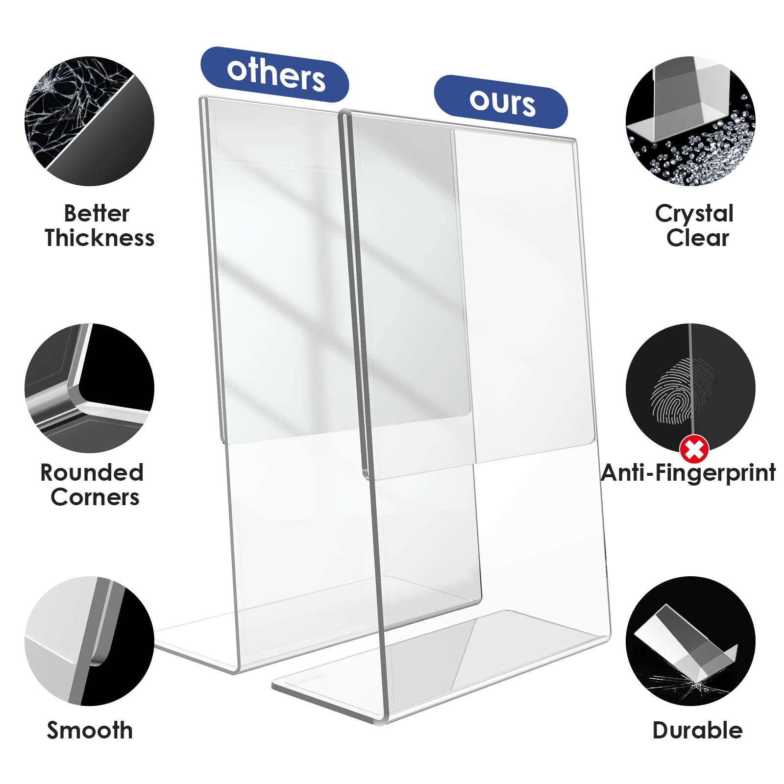 Danoni Clear Acrylic Sign Holder - 6Pack 8.5x11'' Flyer Document Brochure Display Holder with Vertical Slant Back for Office Desktop - Plastic Menu Stands Plastic Paper Holders for Restaurant Tabletop