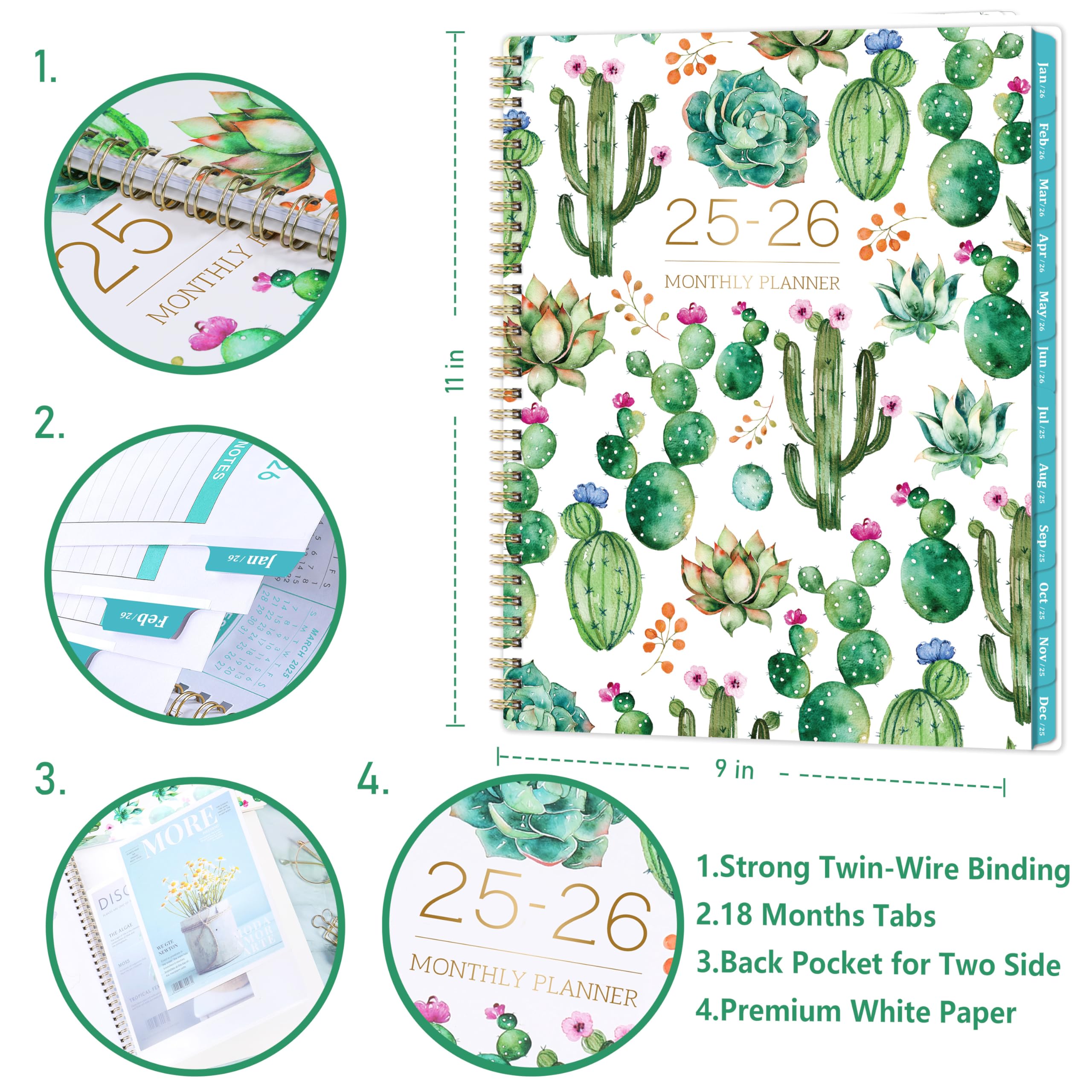 2023-2024 Monthly Calendar/Planner - Monthly Planner/Calendar 2023-2024, 9" x 11", Jan 2023 - Dec 2024, Planner 2023-2024 with Monthly Tabs, Twin-Wire Binding, Two-Side Pocket, Perfect Organizer.