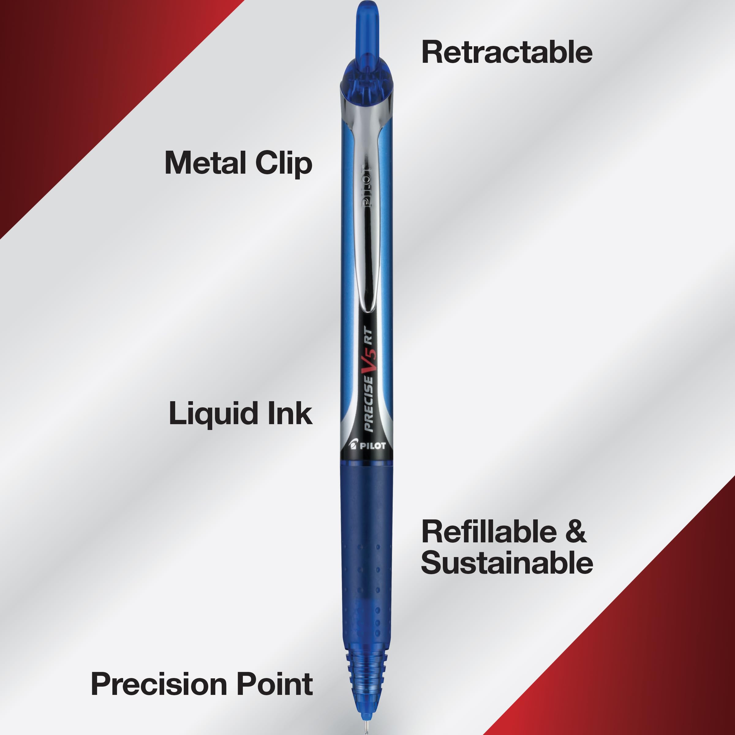 PILOT 26095 Precise V5 RT Refillable & Retractable Premium Rolling Ball Pens, Extra Fine Point (0.5mm), Assorted Colors, 7 count