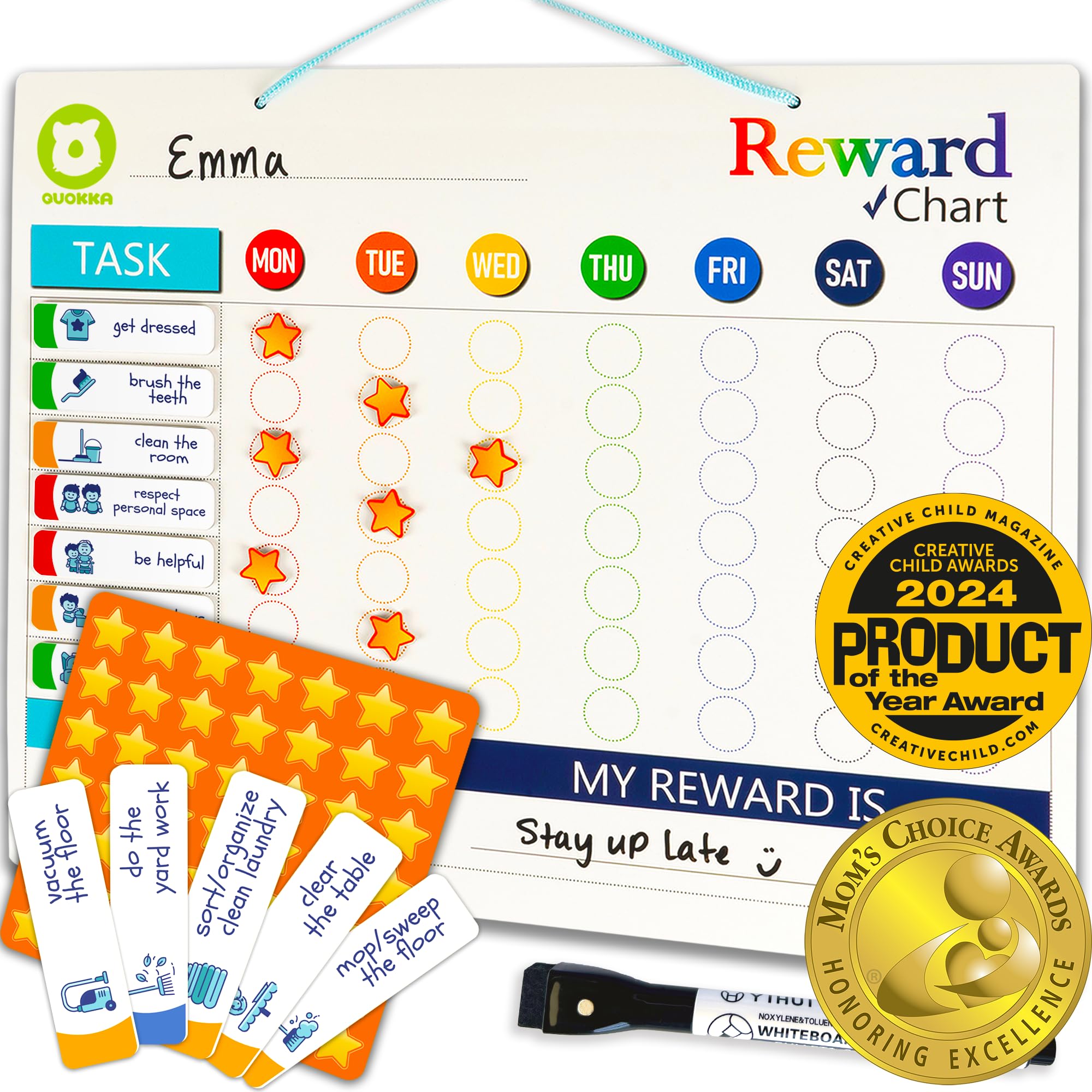 Chart to Finish Behavior Chart and Chore Chart for Kids, 12 x 16 inch Magnetic Chore Chart Also Hangs on The Wall, Includes 99 Magnets and Accessories, Accomodates All Ages from Toddlers to Teens