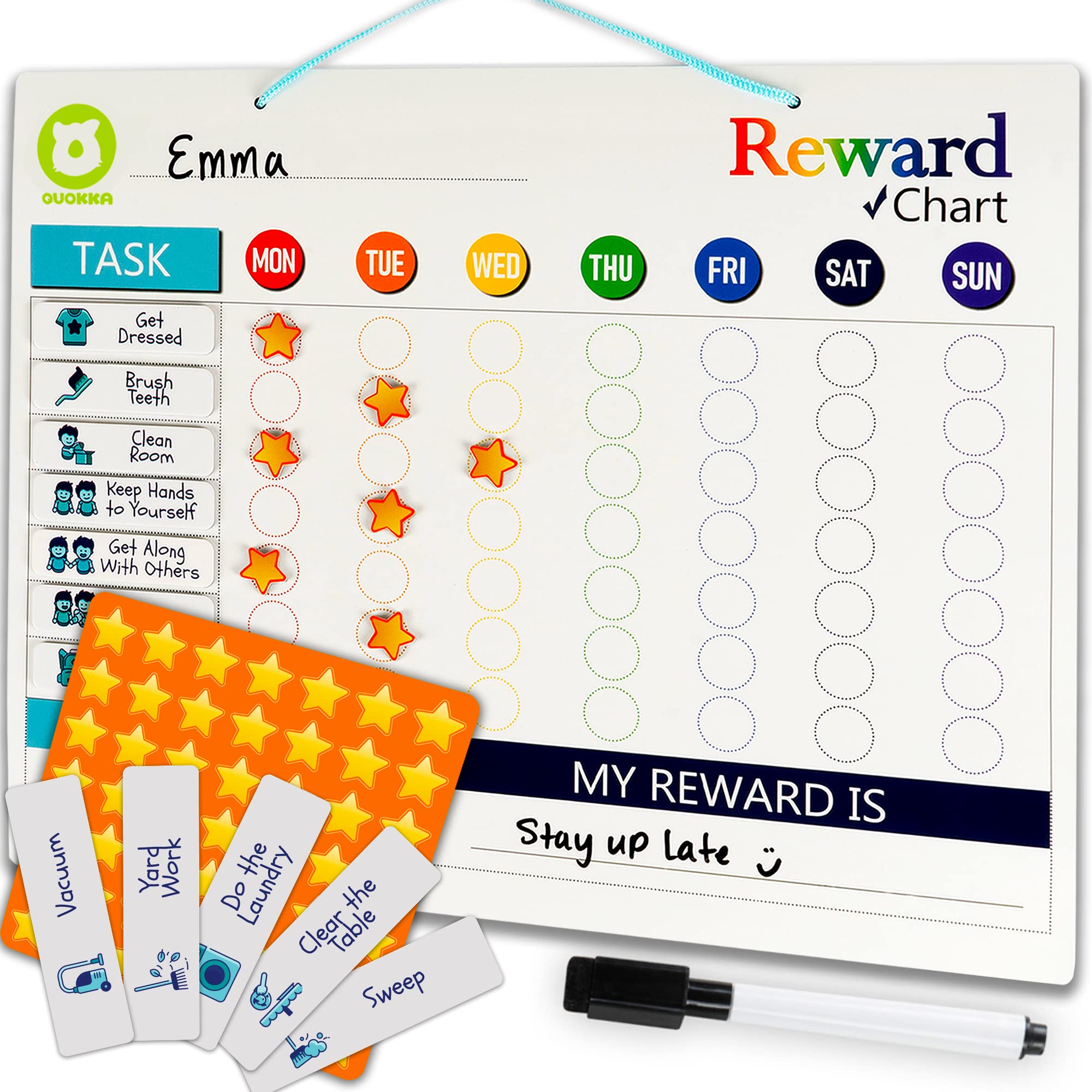 Chart to Finish Behavior Chart and Chore Chart for Kids, 12 x 16 inch Magnetic Chore Chart Also Hangs on The Wall, Includes 99 Magnets and Accessories, Accomodates All Ages from Toddlers to Teens