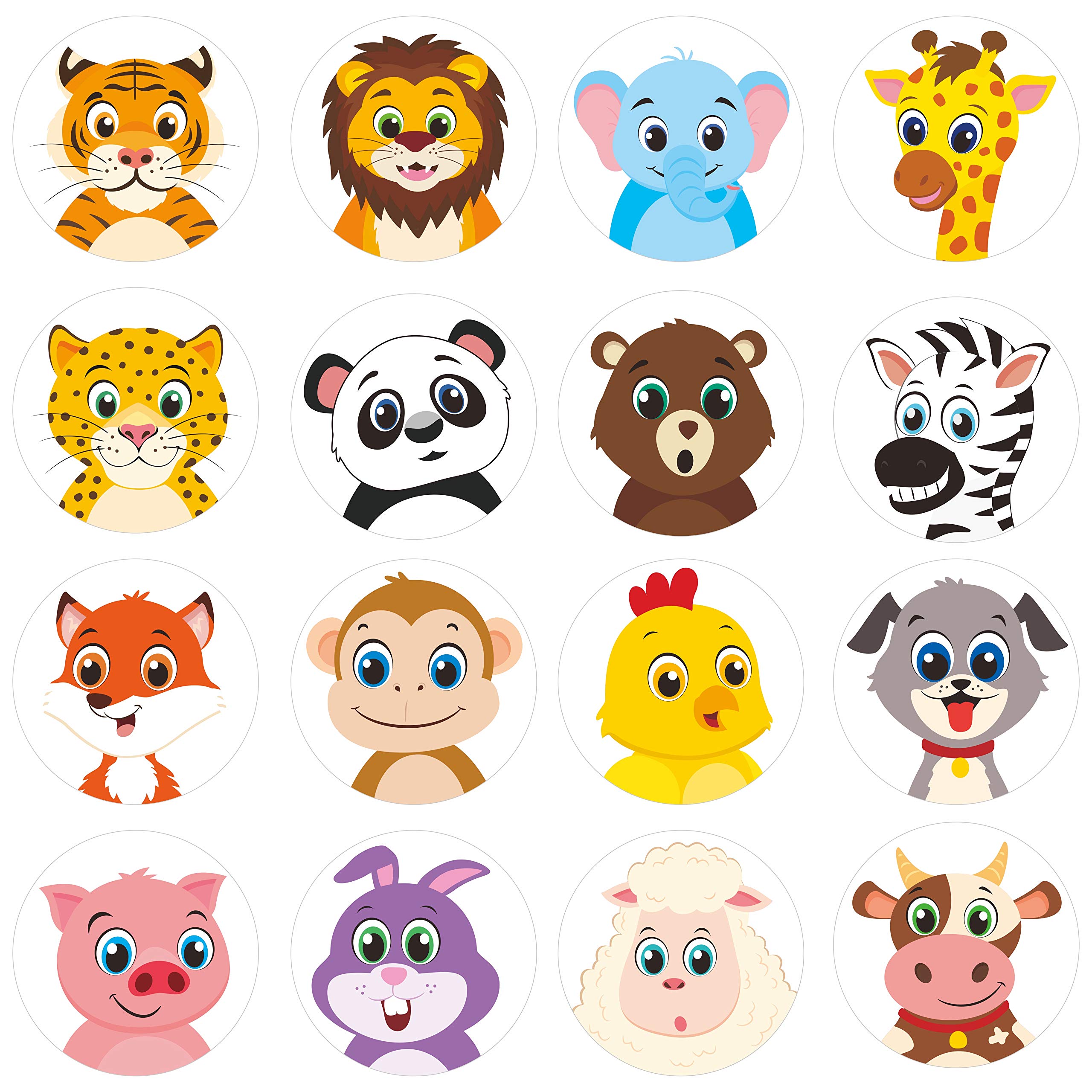 Hebayy 600 Adorable Round Land Animal Stickers in 16 Designs with Perforated Line Expanded Version (Each Measures 1.5" in Diameter)