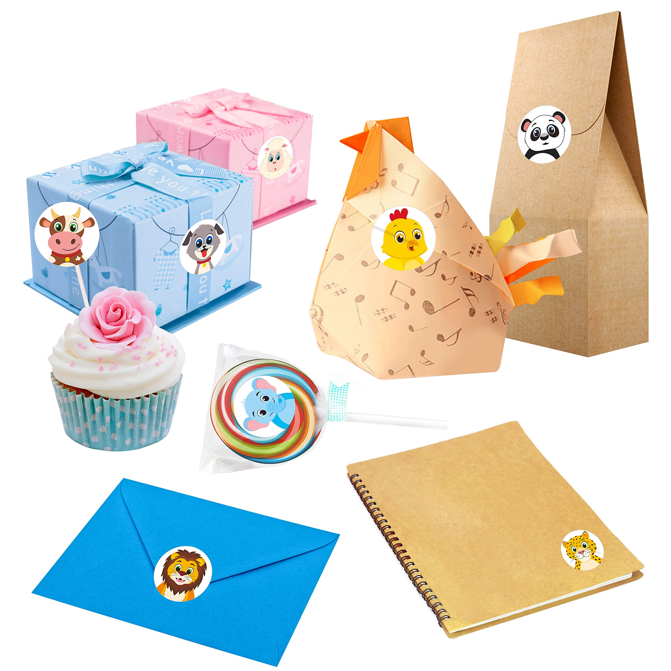 Hebayy 600 Adorable Round Land Animal Stickers in 16 Designs with Perforated Line Expanded Version (Each Measures 1.5" in Diameter)