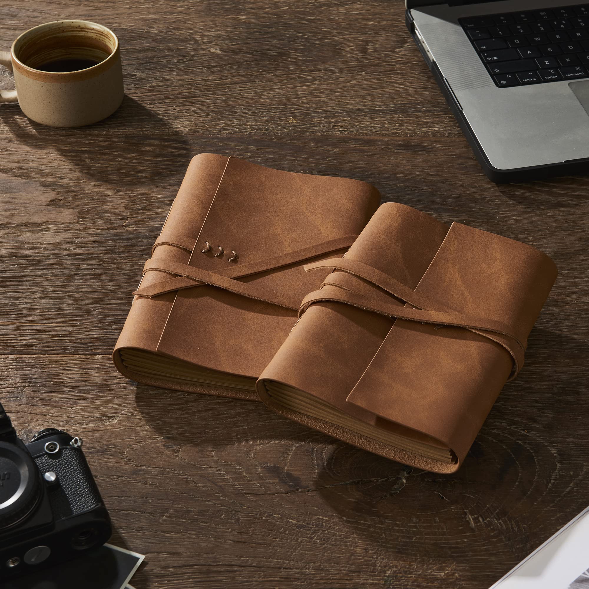 MAYBELL Leather Journal for Writing 5"x 7", Genuine Leather Bound Journal for Men Women, 200 Lined Pages Leather Notebook for Traveling (Brown)