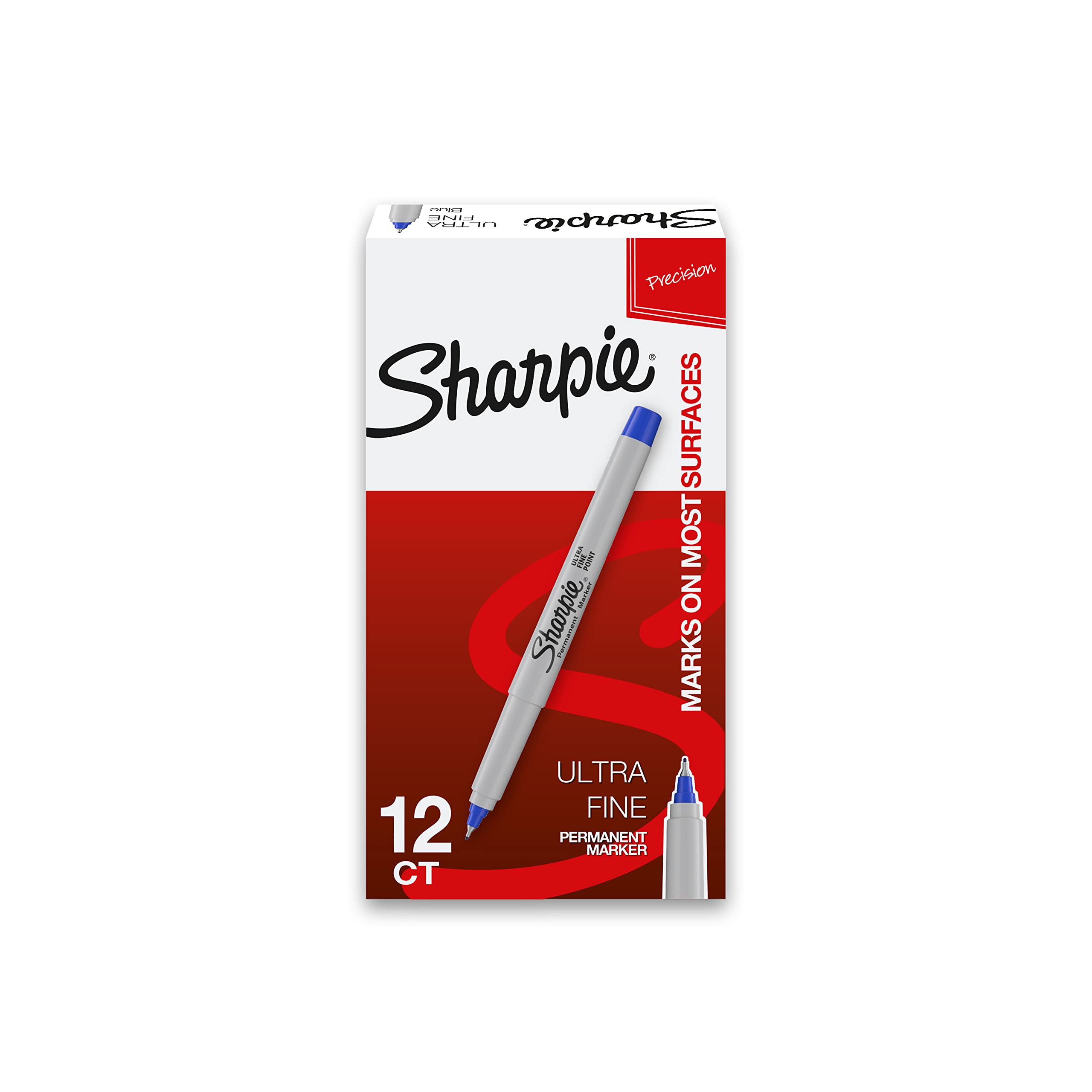 Sharpie 37003 Ultra-Fine Permanent Marker, Marks on Paper and Plastic, Resist Fading and Water, AP Certified, Blue Color, Pack of 12