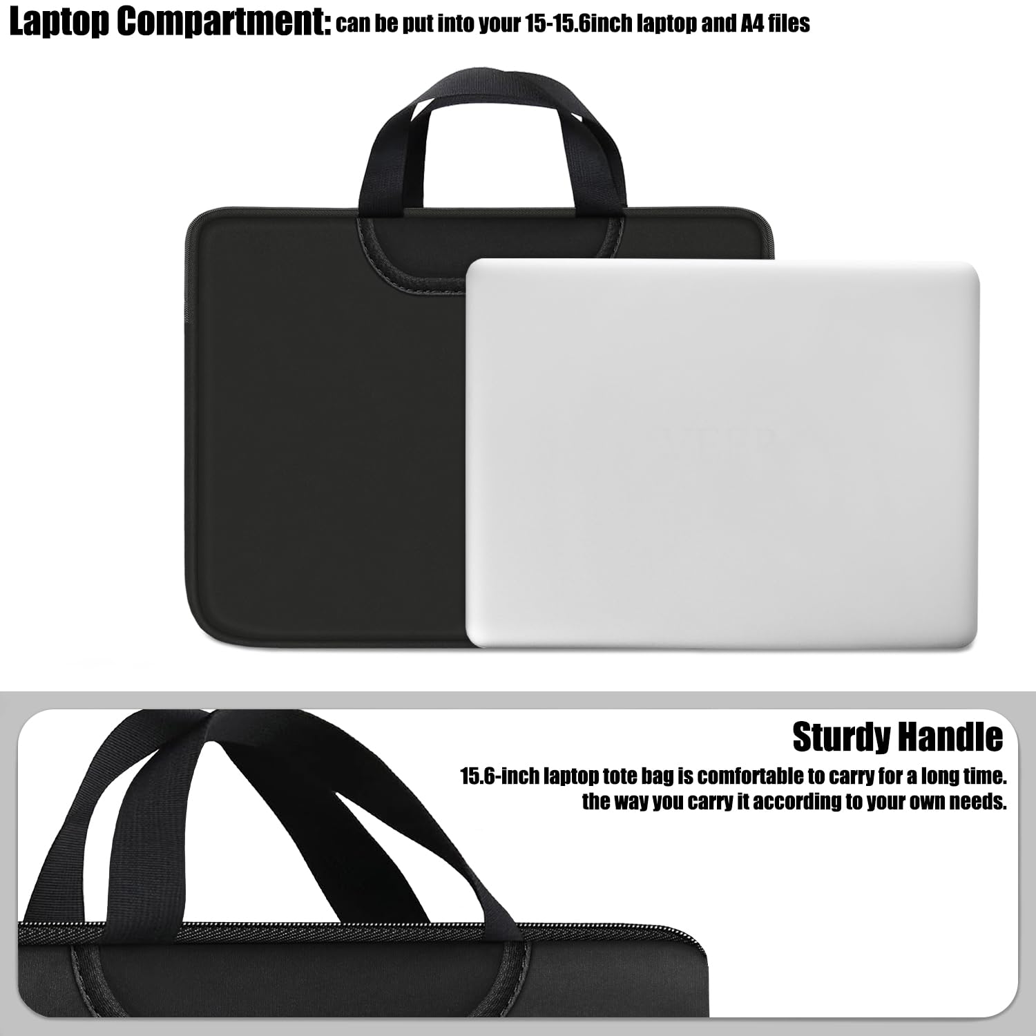 Laptop Sleeve Bag 15.6 Inch, Durable Slim Briefcase Handle Bag & with Two Extra Pockets,Notebook Computer Protective Case for 15 15.6 inch HP, Dell, Acer, Asus, Chromebook, Ultrabook, Black
