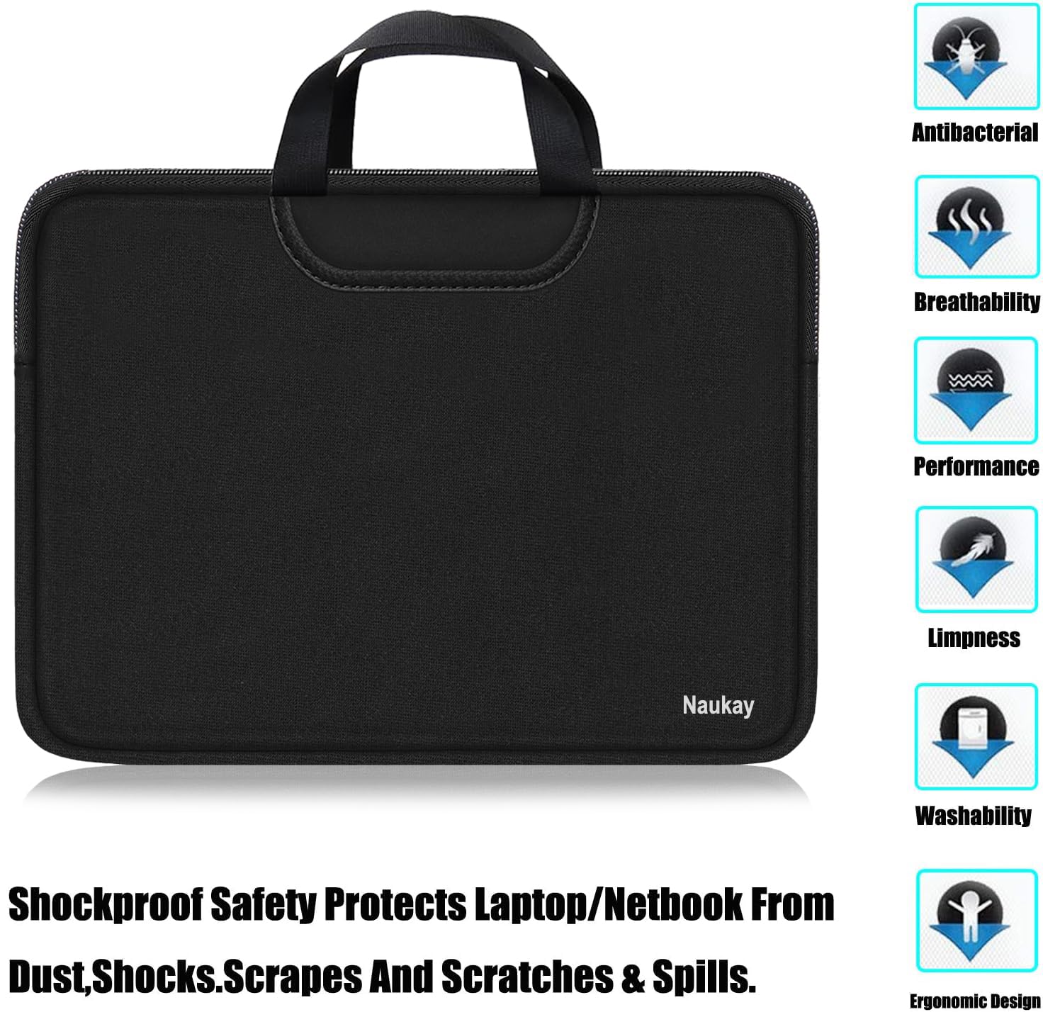 Laptop Sleeve Bag 15.6 Inch, Durable Slim Briefcase Handle Bag & with Two Extra Pockets,Notebook Computer Protective Case for 15 15.6 inch HP, Dell, Acer, Asus, Chromebook, Ultrabook, Black